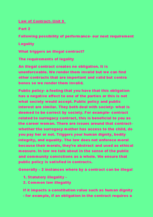 Contract Law Unit 6-10 - Contract Law Unit 6 Pacta de contrahendo( Agreement to agree) A pactum ...