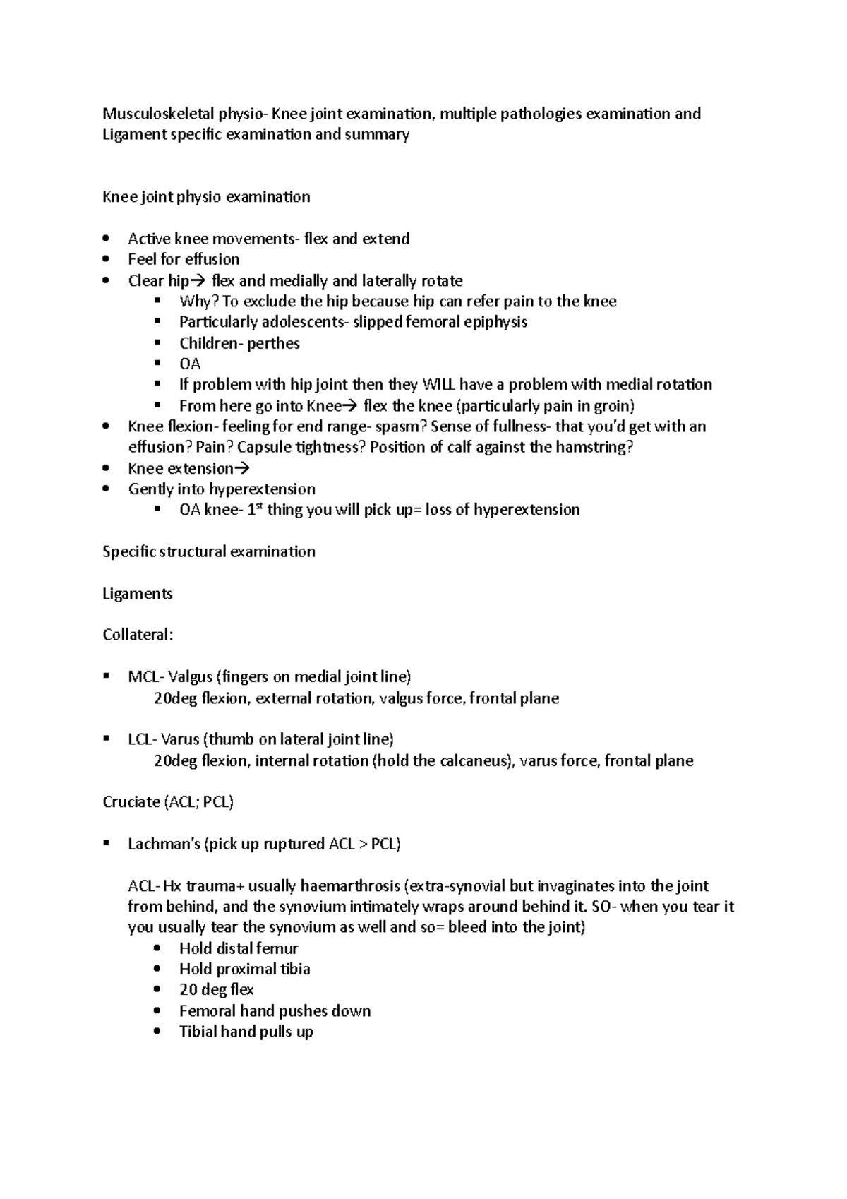 Musculoskeletal physio- Knee joint examination, multiple pathologies ...