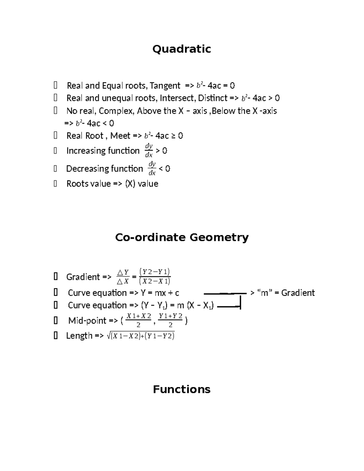 Maths Formula Sheet AS (P - Quadratic Real and Equal roots, Tangent ...