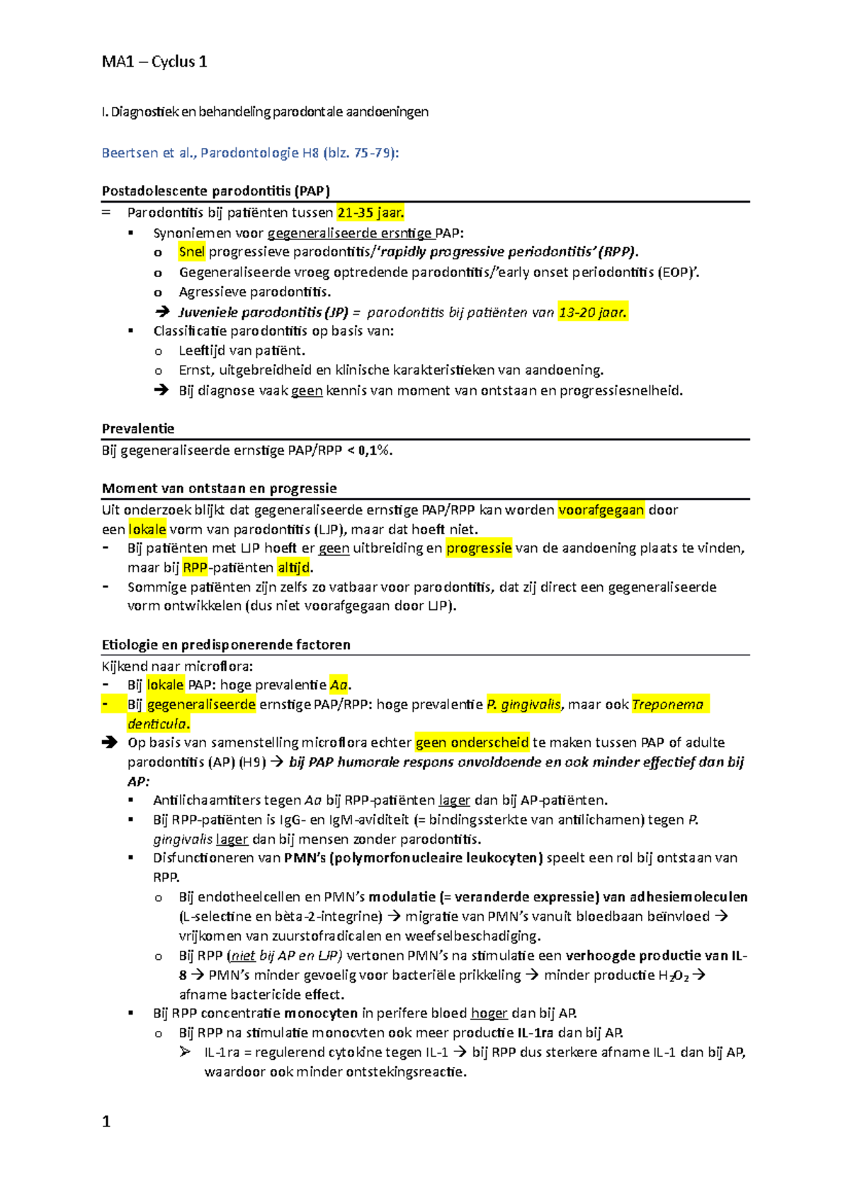 Cyclus 2 - I. Diagnostiek en behandeling parodontale aandoeningen (H8 t ...