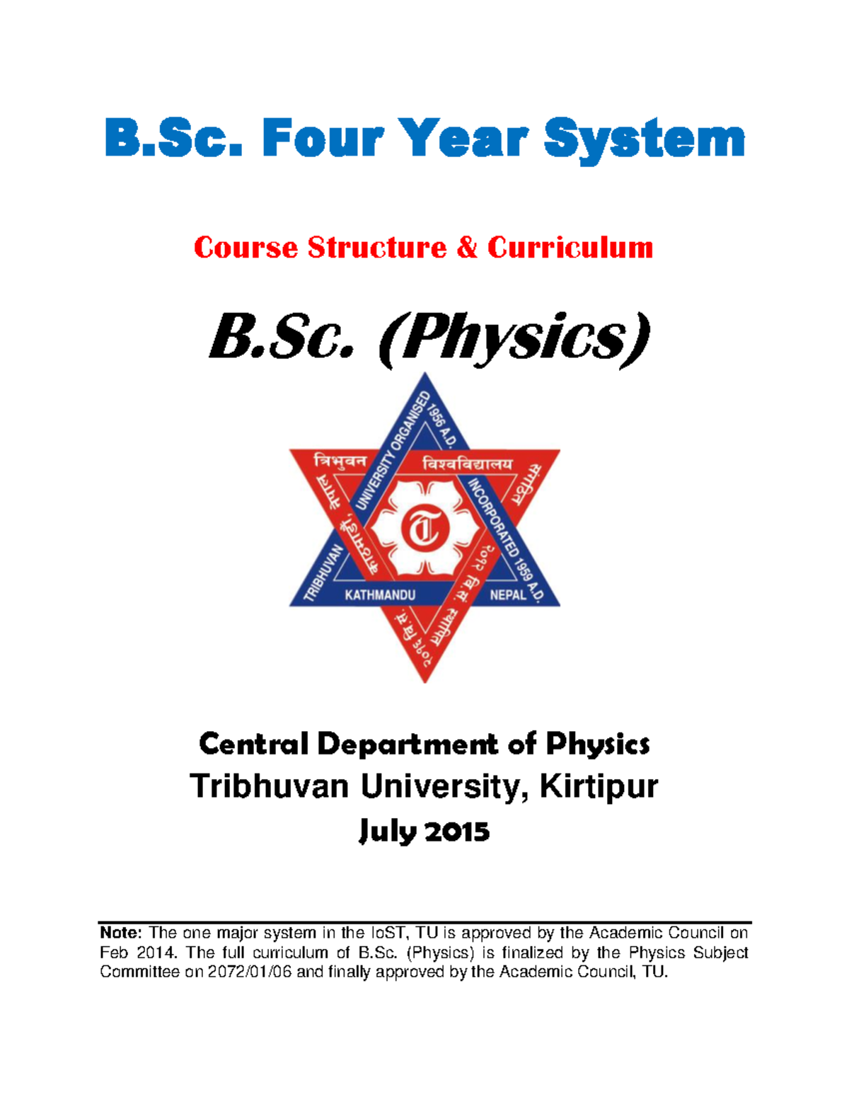 BSC4Year System - Science - B. Four Year System Course Structure ...
