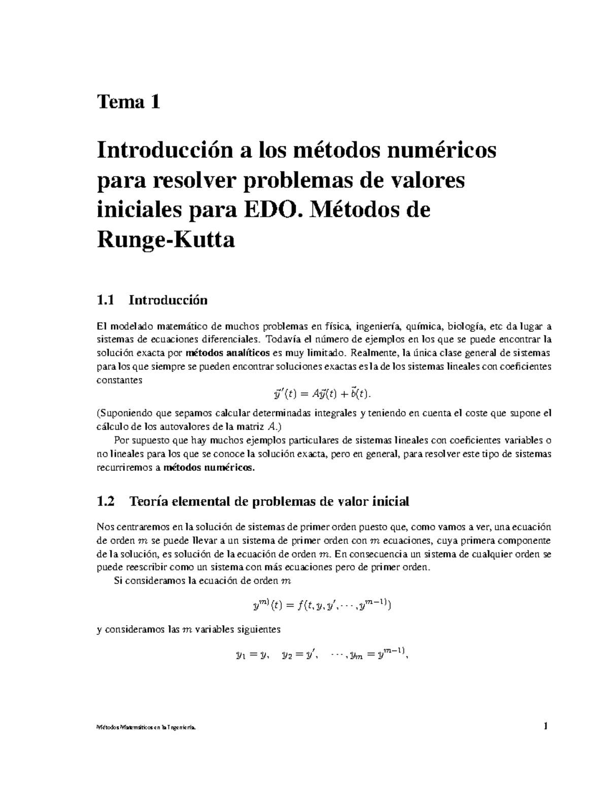 Tema 1 - Introducción a los métodos numéricos ´ para resolver problemas de valores iniciales ...