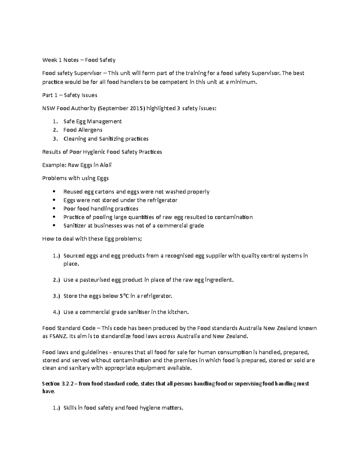 Cookery Notes - WEEK 1 - Week 1 Notes – Food Safety Food safety ...