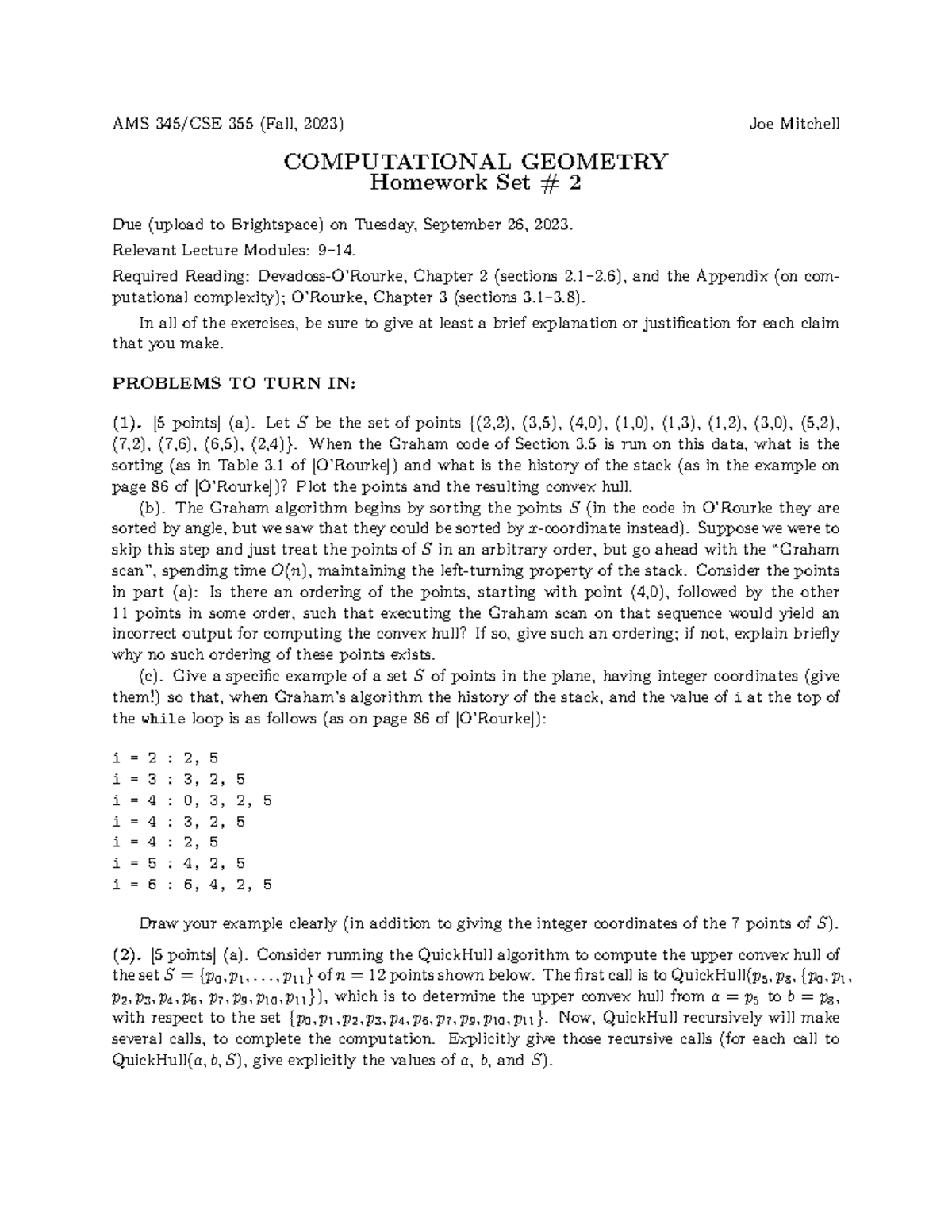 Hw2 Homework Assignment2 Ams 345 Cse 355 Fall 2023 Joe Mitchell Computational Geometry