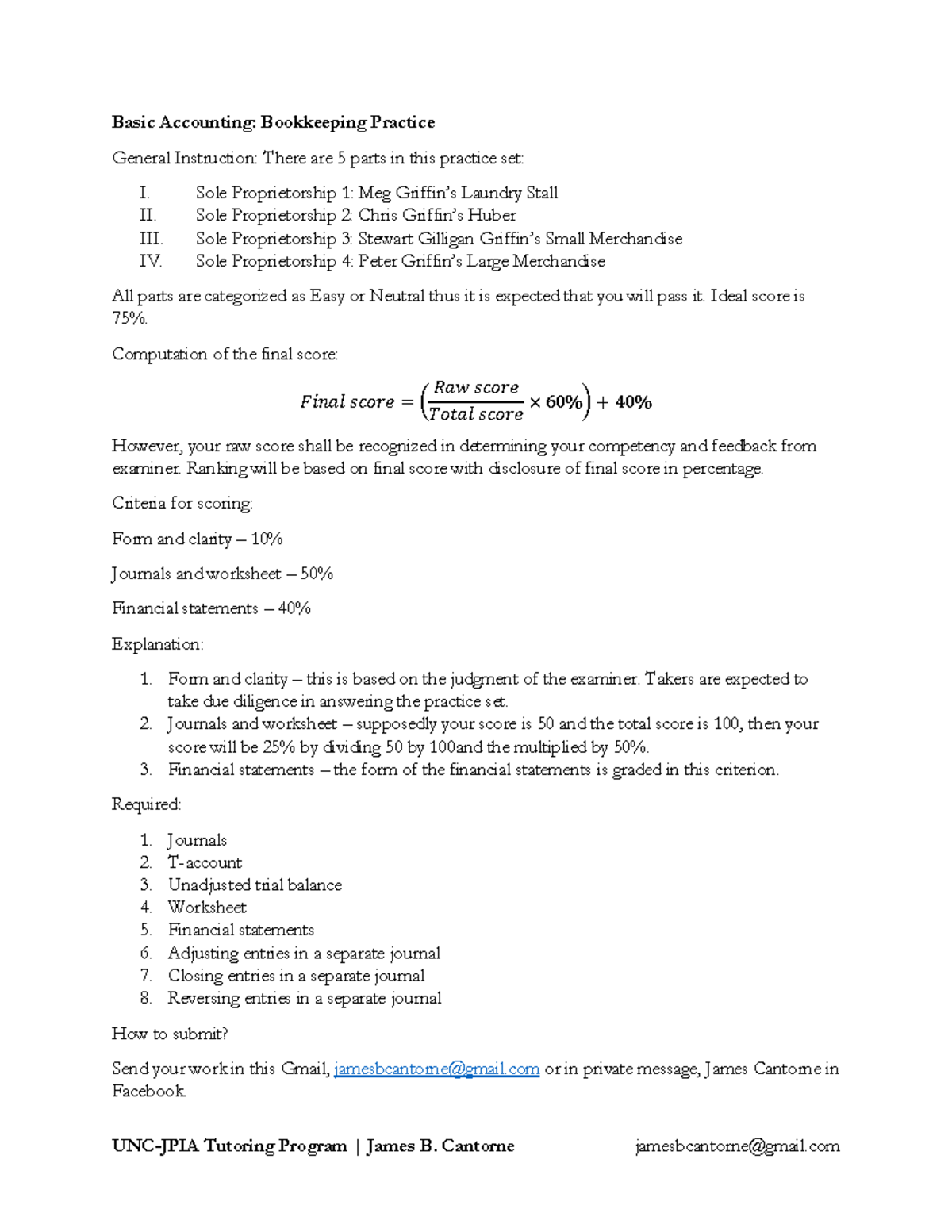 Basic Accounting Bookkeeping Practice - Basic Accounting: Bookkeeping ...