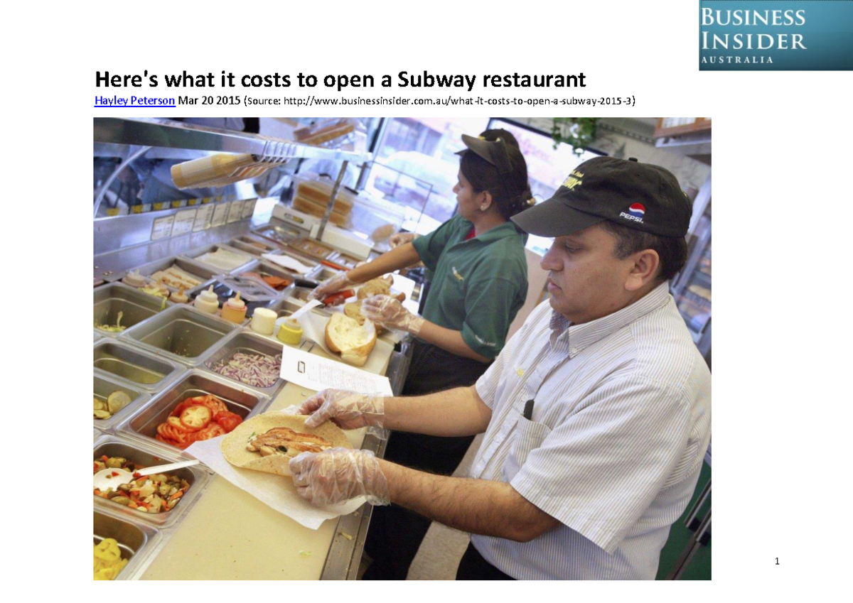 Subway Example-1 - describing expenses needed to start an online ...