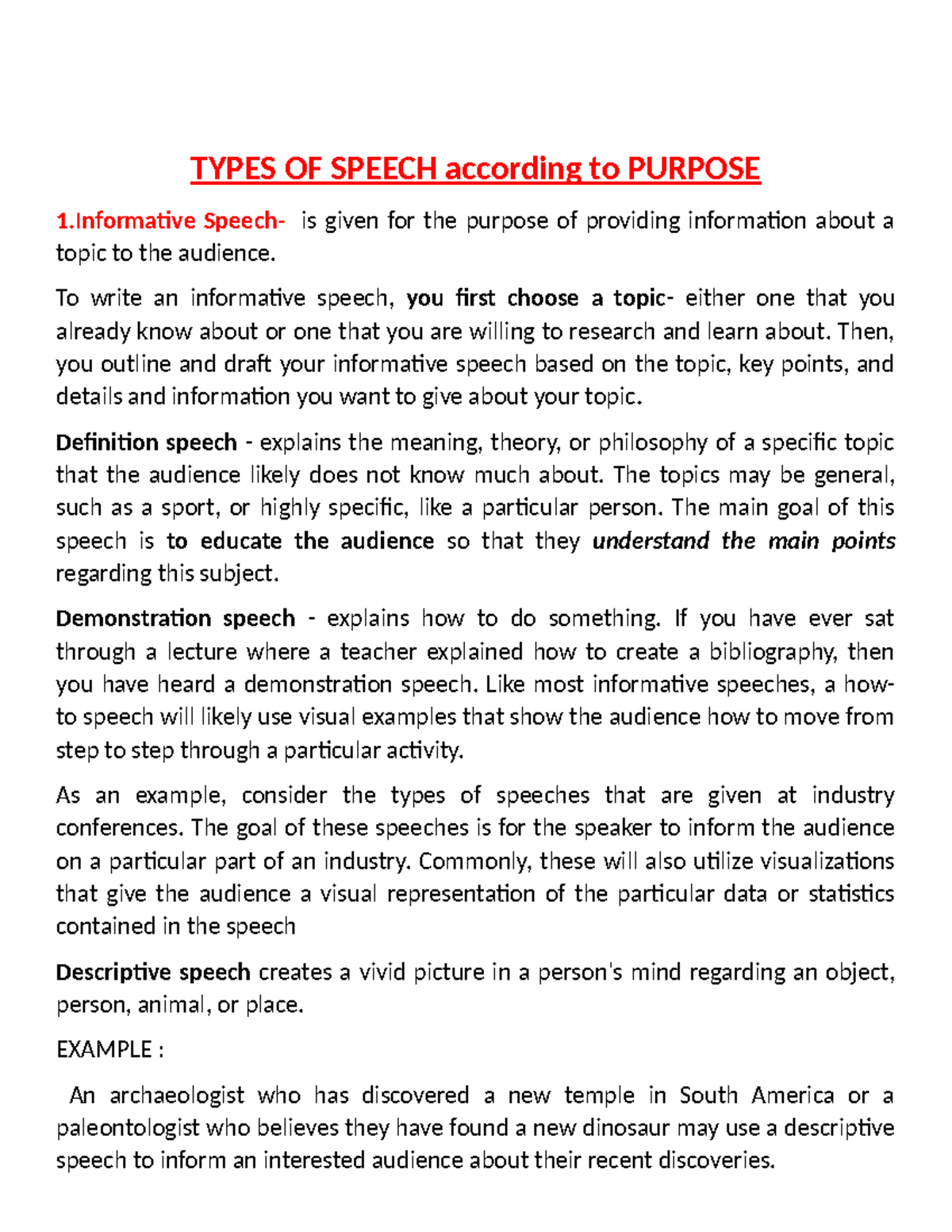 Types OF Speech according to Purpose - TYPES OF SPEECH according to ...