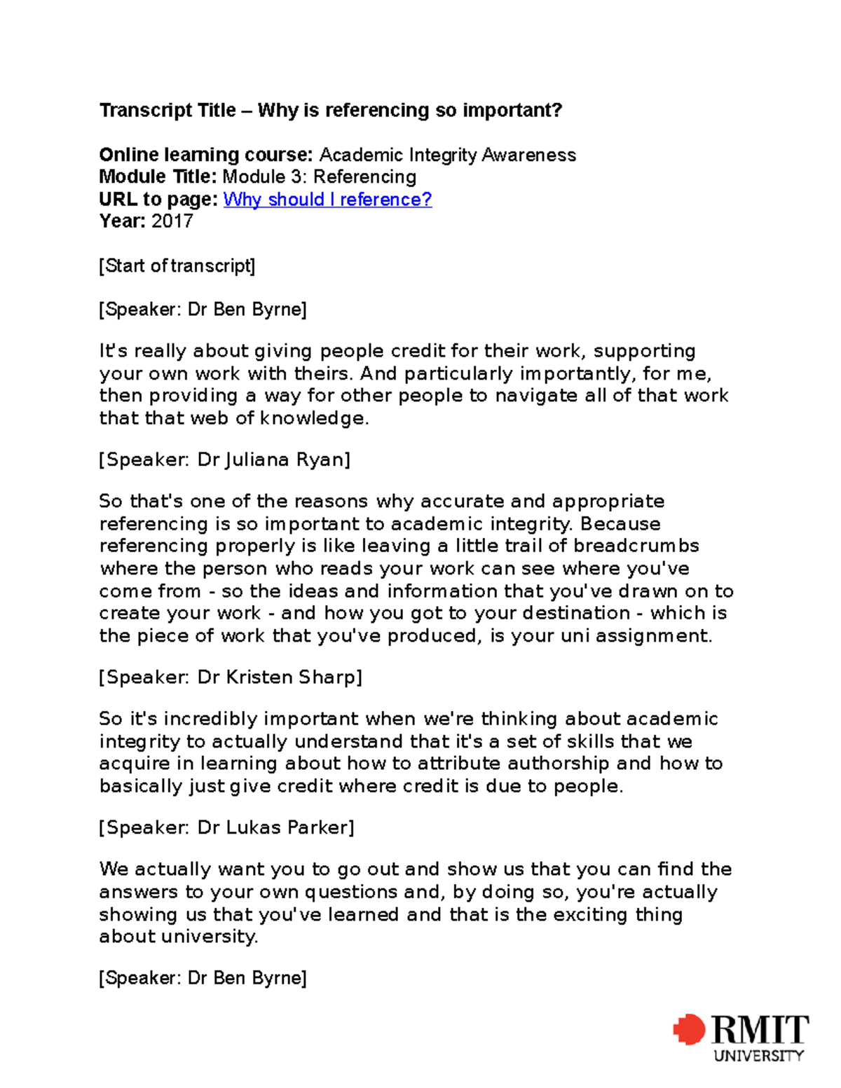 Why is referencing so important transcript (.docx, 40KB) - Transcript ...