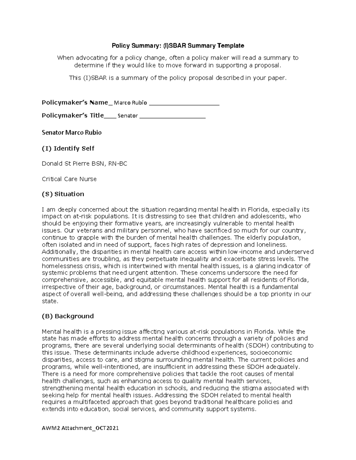 (I)SBAR Summary L - Essentials of Advanced Nursing Roles and ...