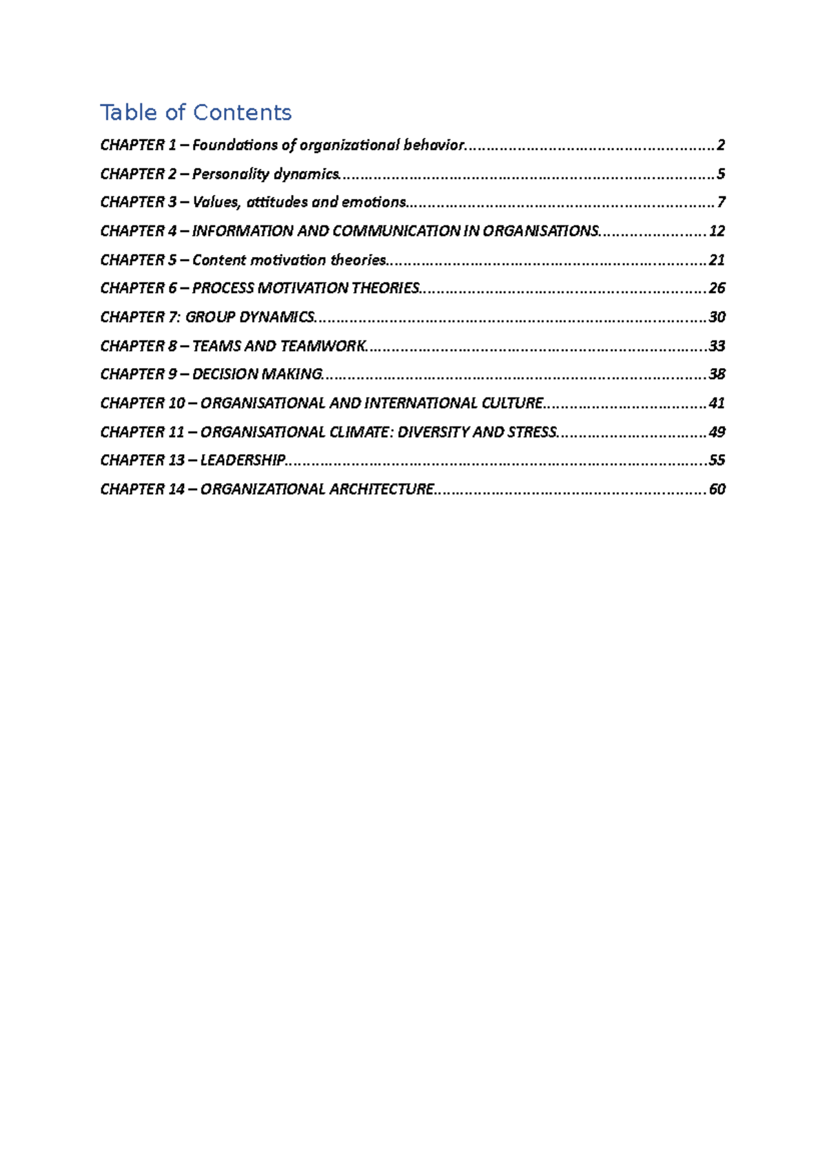 Organisation- Notes - Noter - Table of Contents CHAPTER 1 – Foundations ...