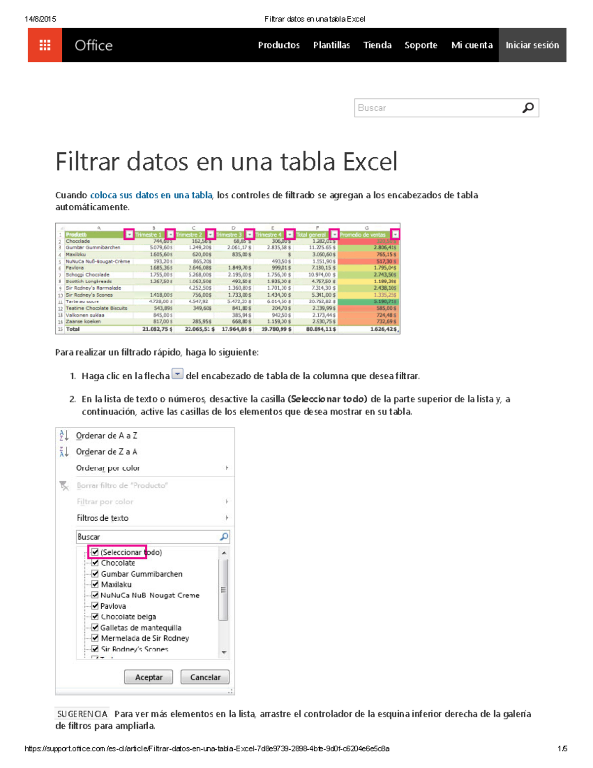 Filtrar datos en una tabla Excel - Buscar Filtrar datos en una tabla ...