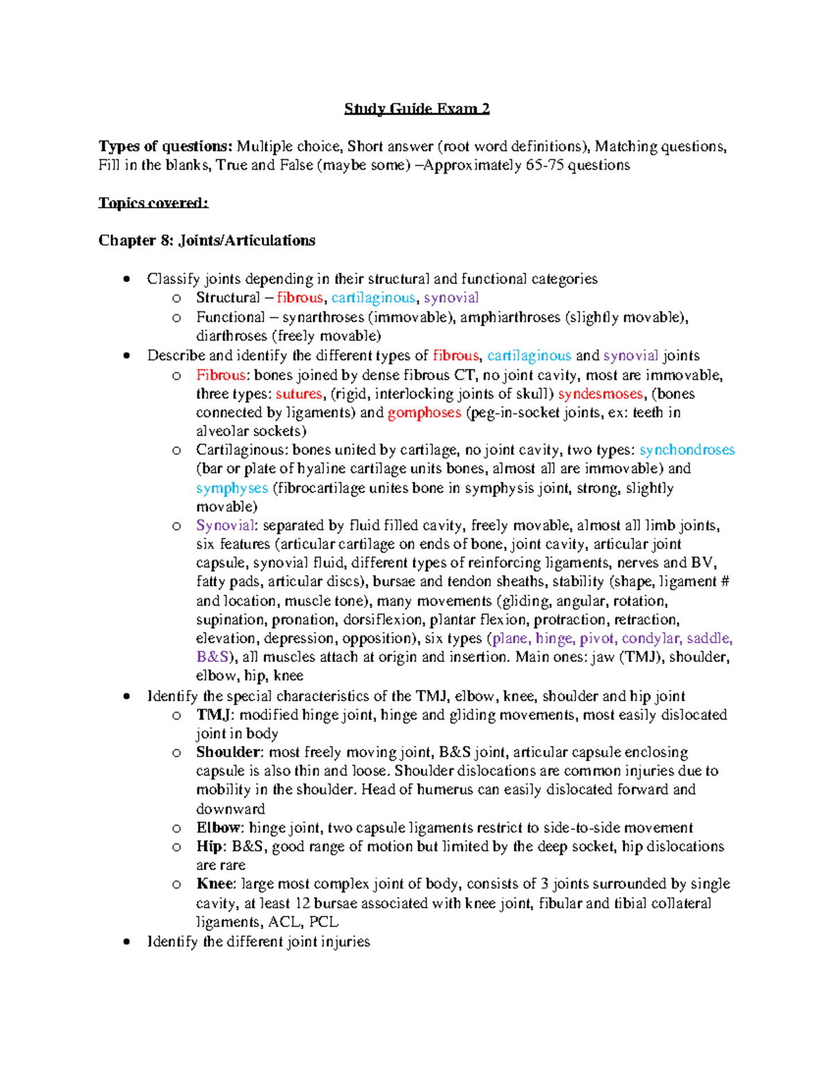 Study guide exam 2 - Warning: TT: undefined function: 32 Study Guide Exam 2 Types of questions ...