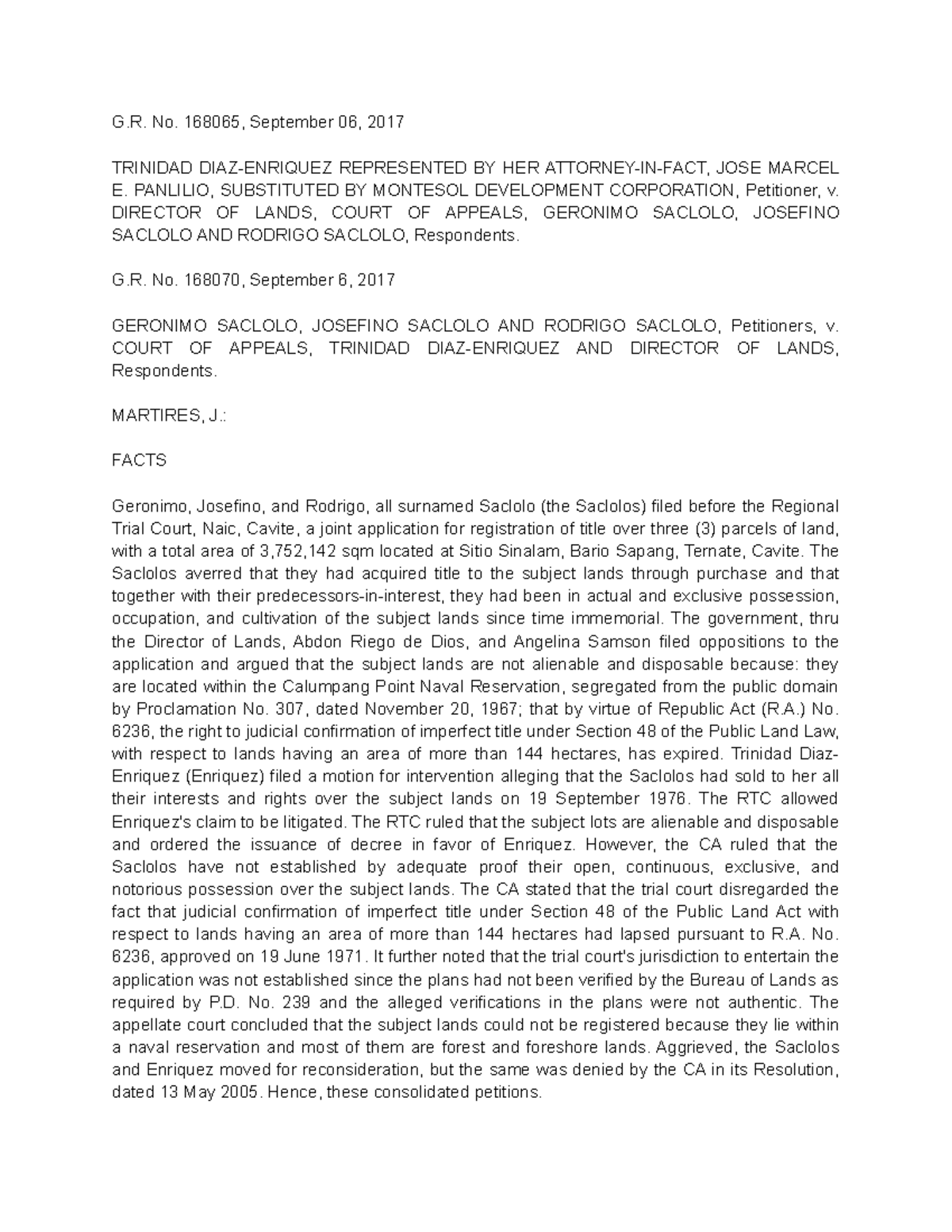 Rules of court - digests 2 - G. No. 168065, September 06, 2017 TRINIDAD ...