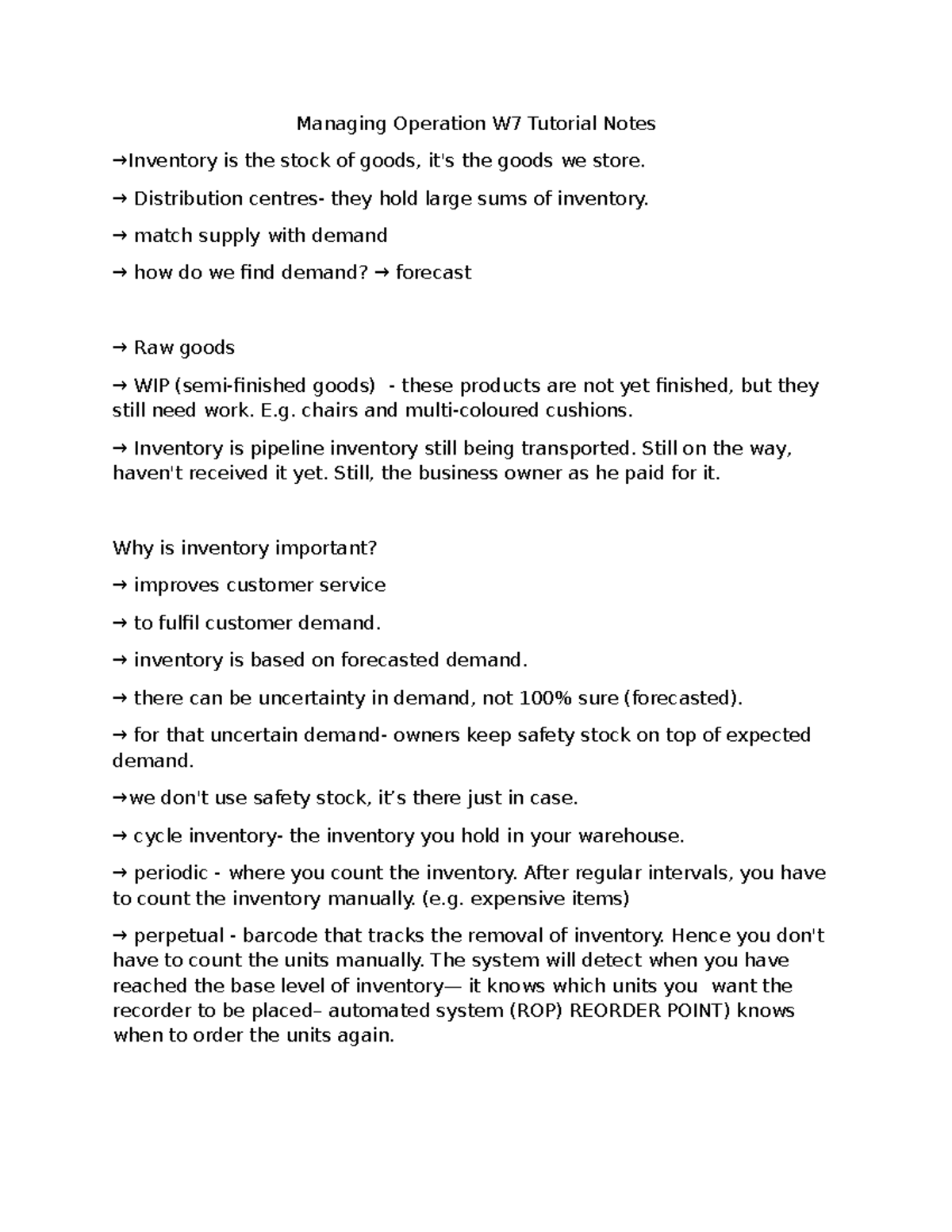Managing Operation W7 Tutorial Notes - Managing Operation W7 Tutorial ...