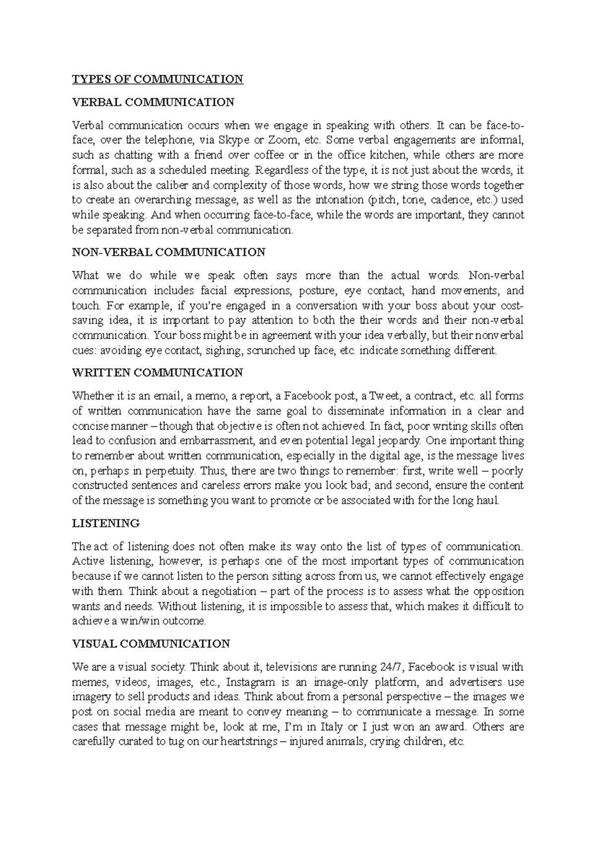 English - TYPES OF COMMUNICATION VERBAL COMMUNICATION Verbal ...