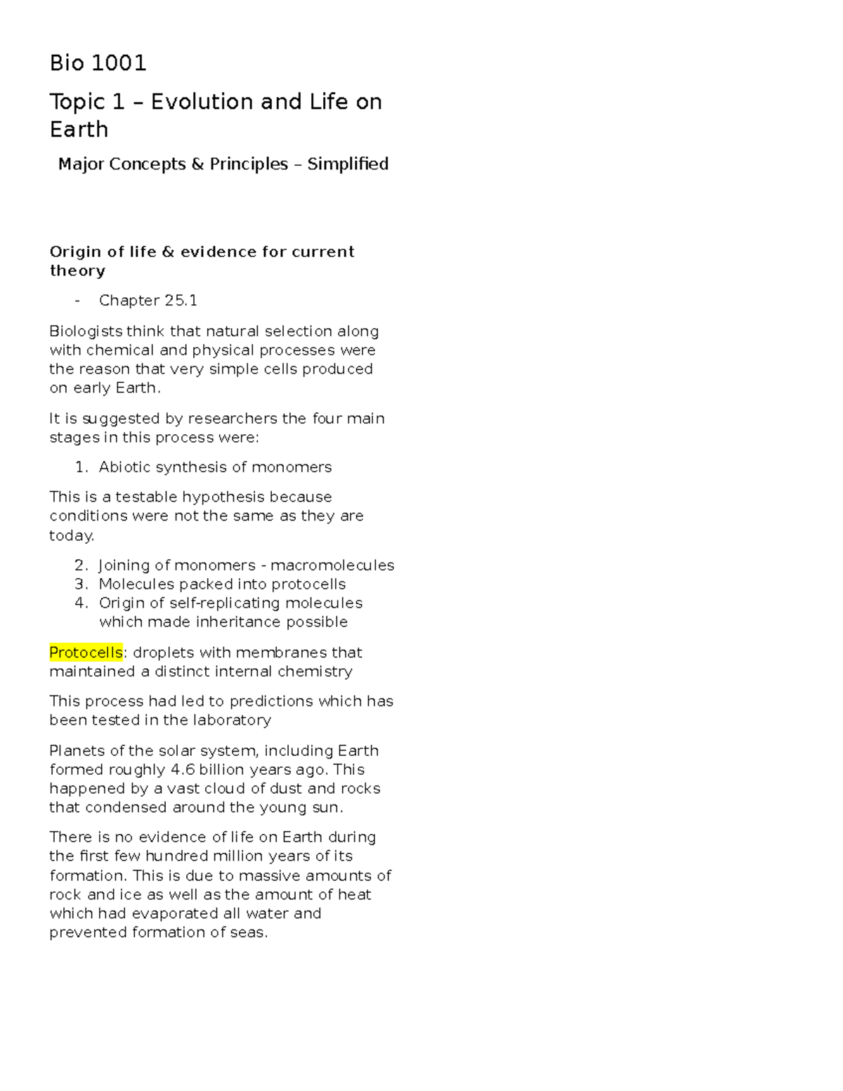 Bio 1001 - Topic 1 Textbook Notes Campbell Biology - Bio 1001 Topic 1 ...