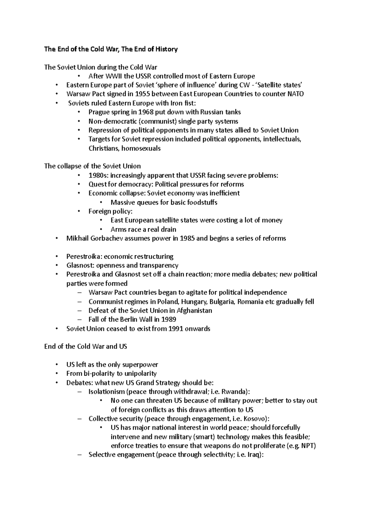 The End of the Cold War - Lecture notes 3 - The End of the Cold War ...