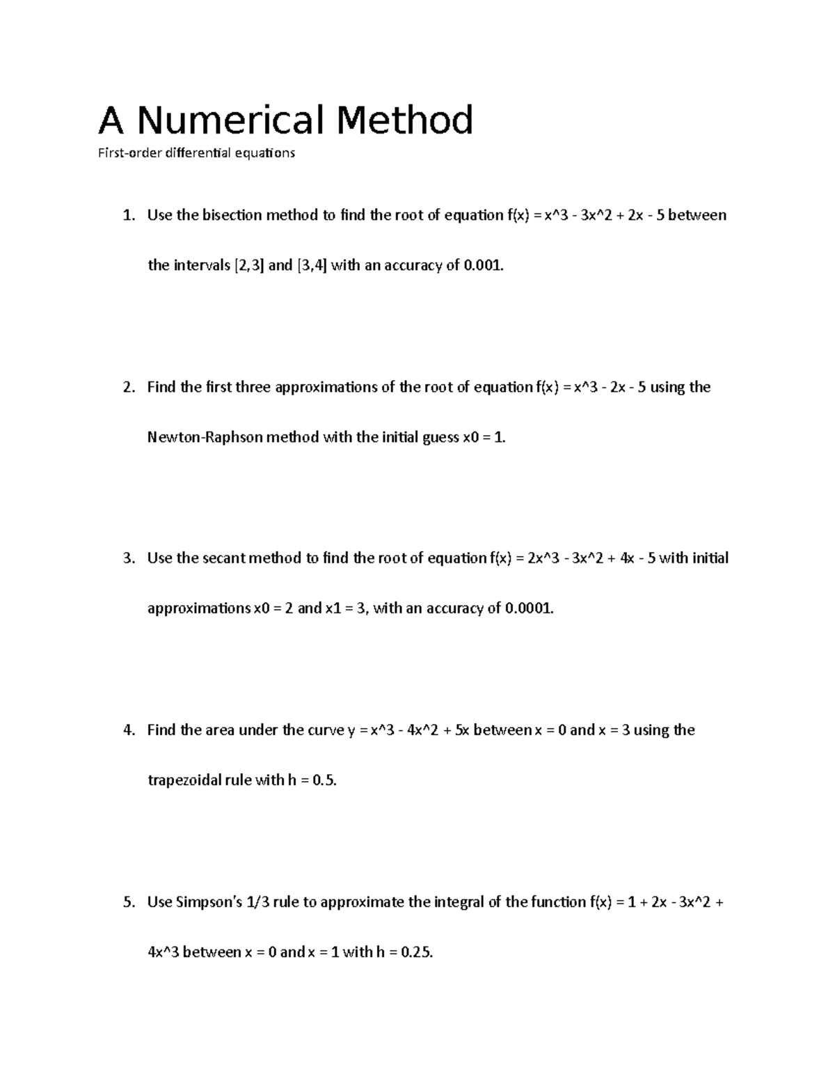 A Numerical Method - calculus 3 self-made worksheet - A Numerical ...