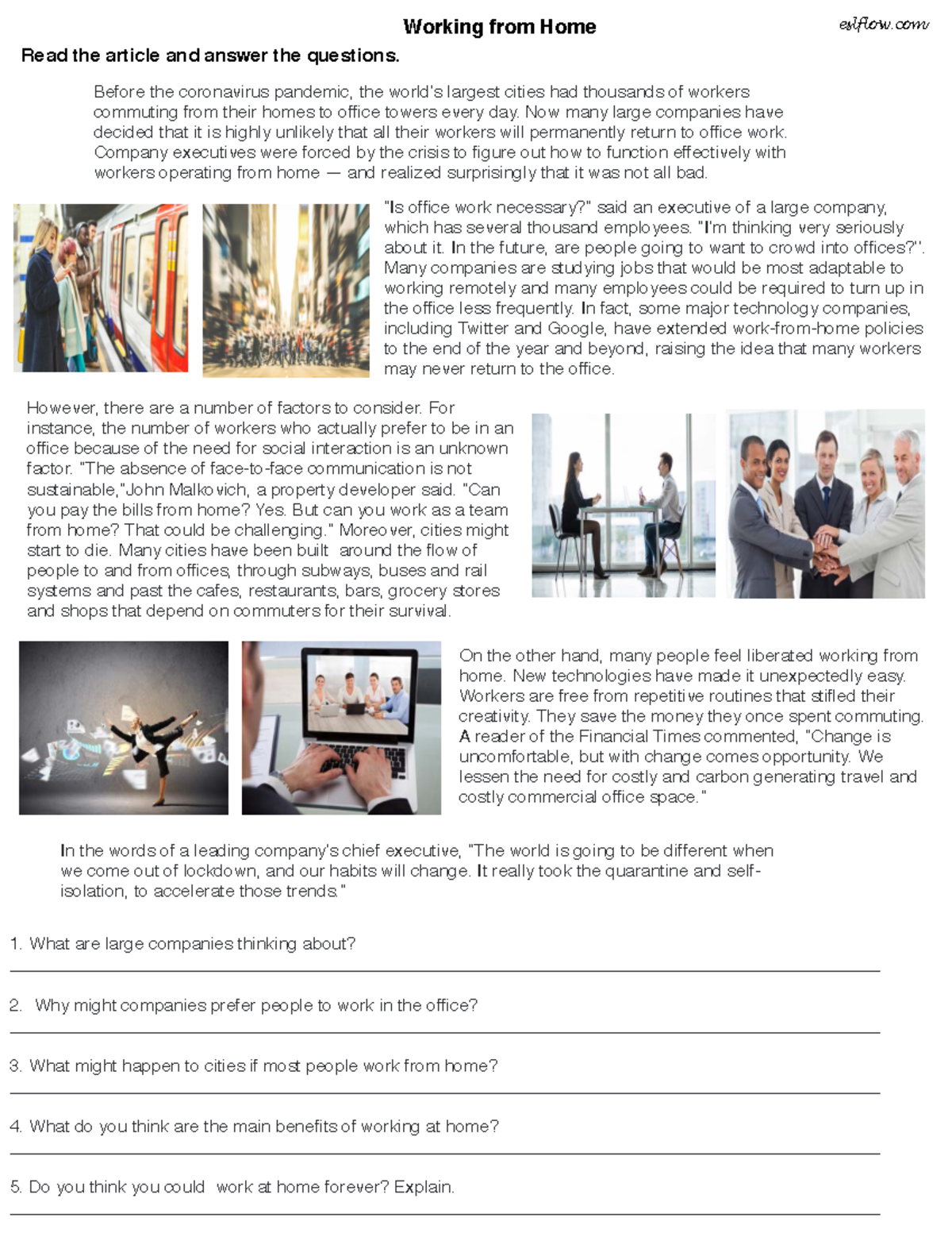 Working from Home reading - Working from Home Read the article and ...