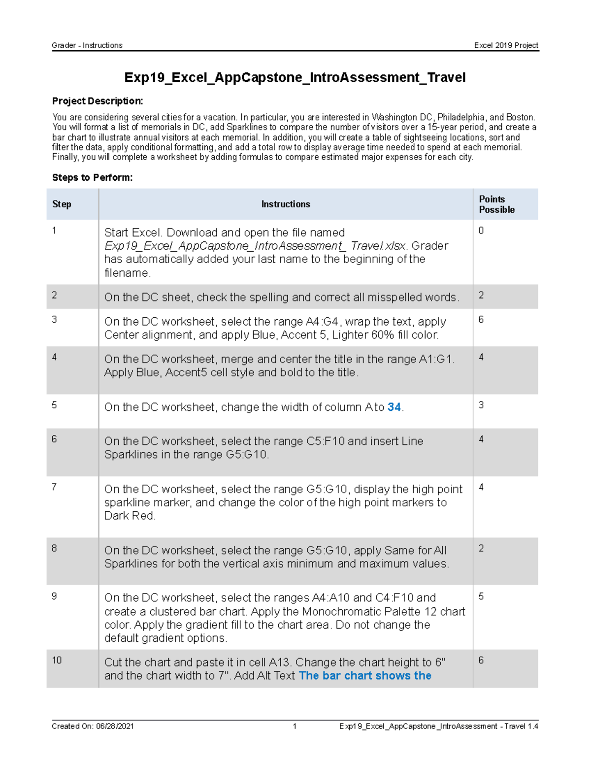 Exp19 Excel App Capstone Intro Assessment Travel Instructions - - Studocu