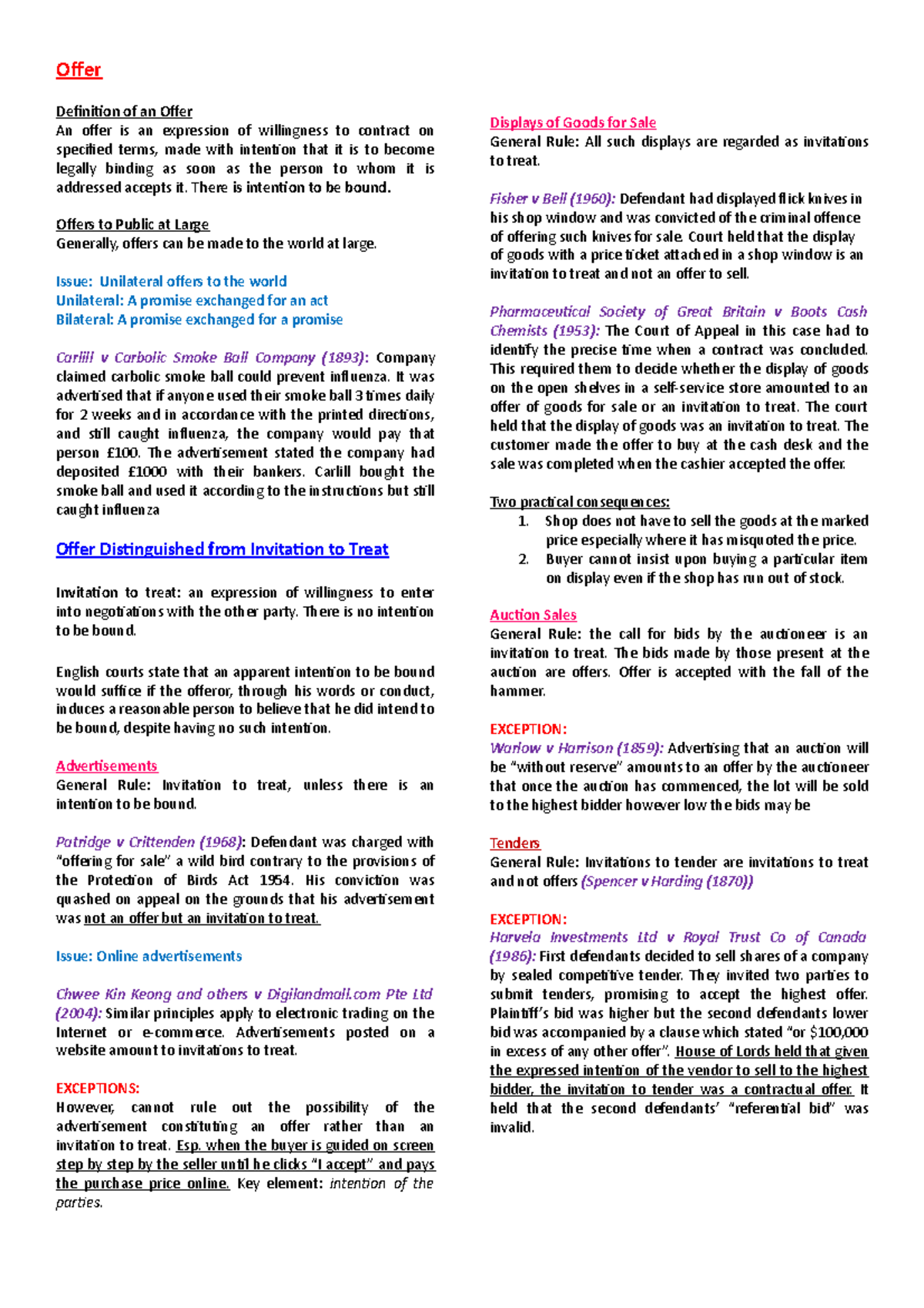 BLAW Godlike notes - Offer Definition of an Offer An offer is an ...