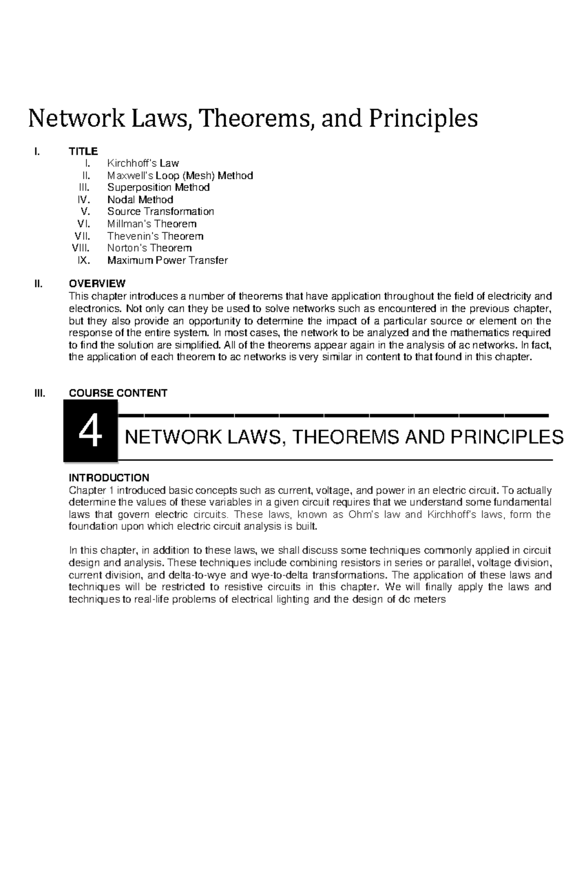 Network Laws, Theorems, and Principles - 4 NETWORK LAWS, THEOREMS AND ...
