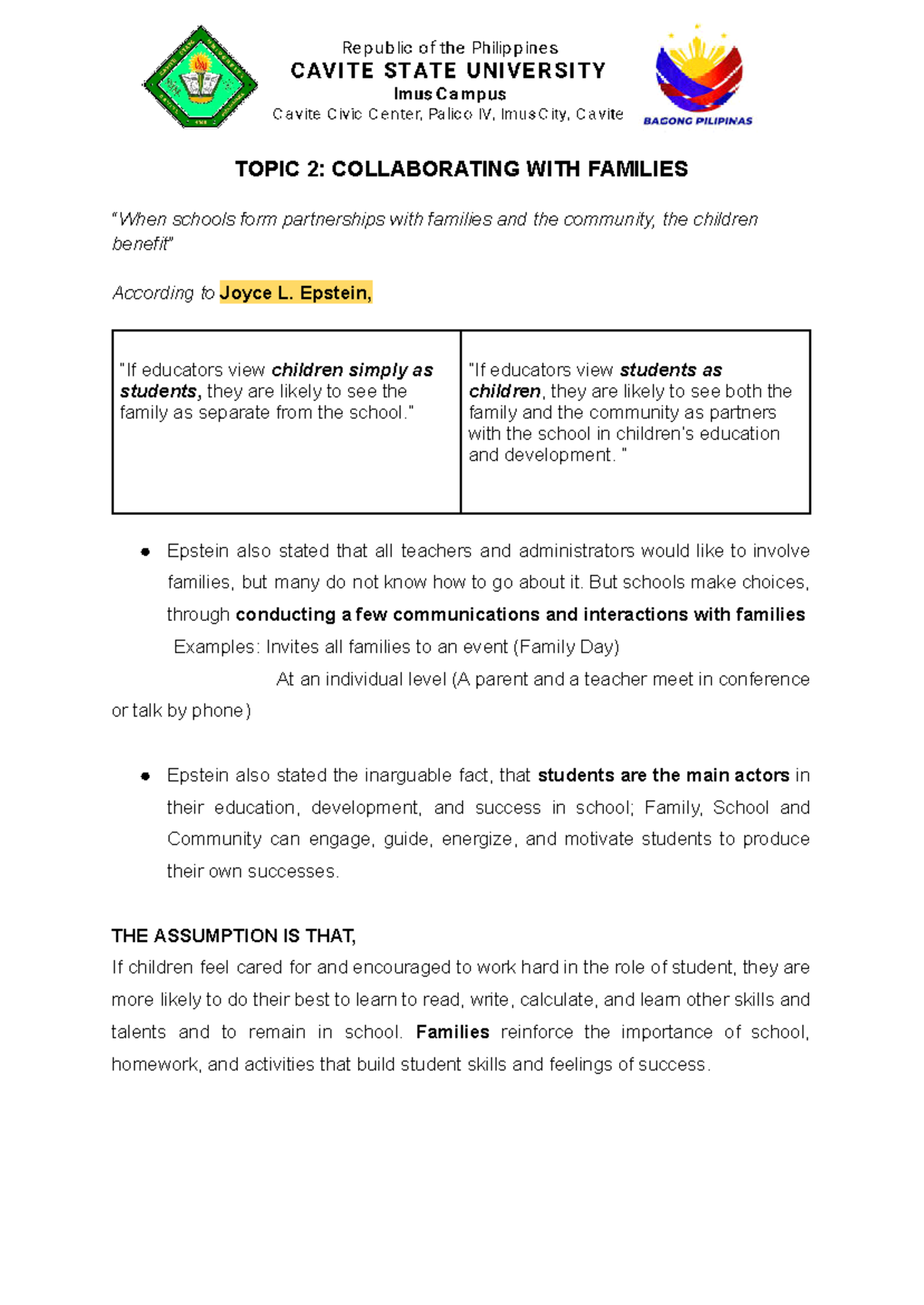 ECED 40 Group 2 Written Report - TOPIC 2: COLLABORATING WITH FAMILIES ...