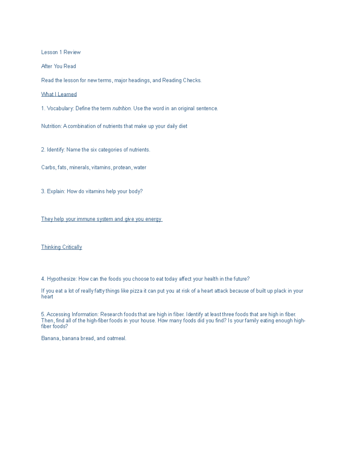 Chapter 9 Lesson 1 Questions - Lesson 1 Review After You Read Read the ...