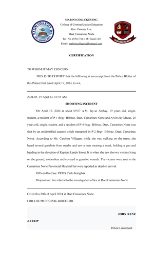 SPOT Report - format - BS Criminology - Mabini Colleges Inc. College of ...