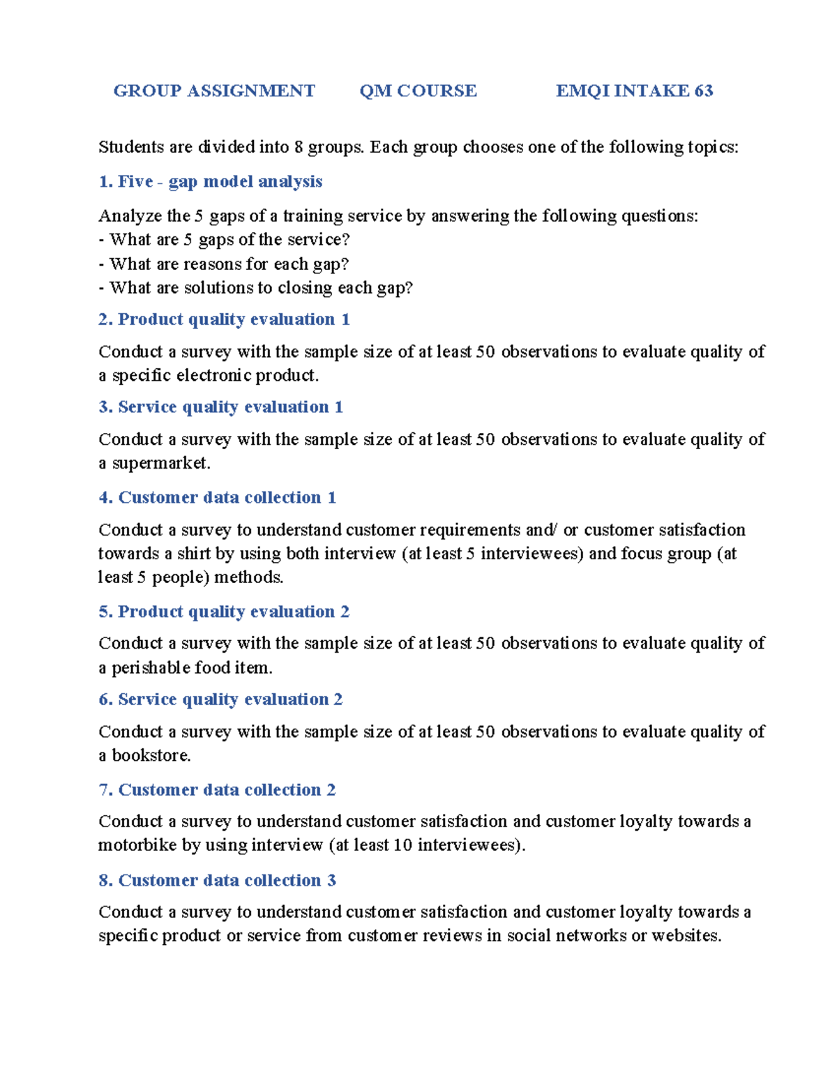 Quality Management - GROUP ASSIGNMENT QM COURSE EMQI INTAKE 6 3 ...