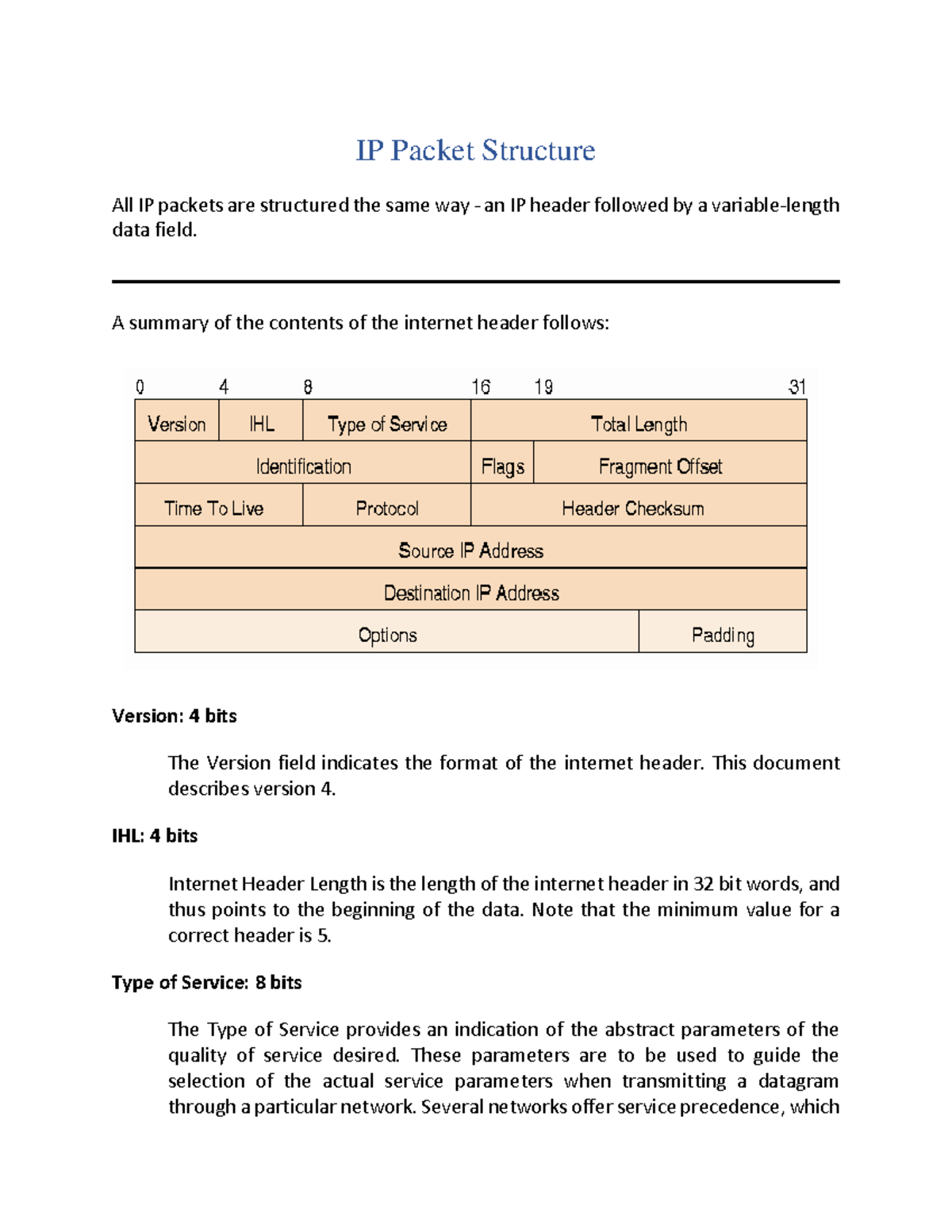 IP Packet Structure _ The Internet Protocol - IP Packet Structure All ...