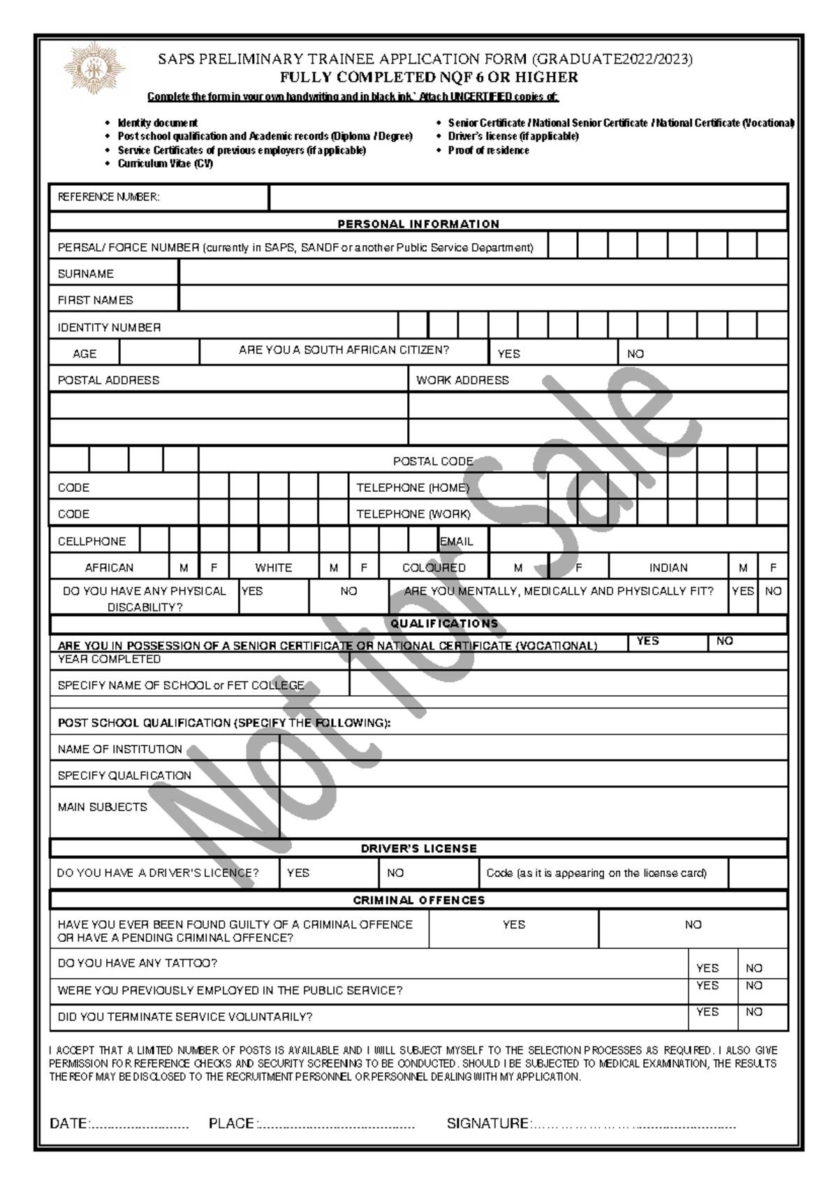 Trainee Preliminary Application FORM Graduates 2022 2023 16 FEB 2022 ...