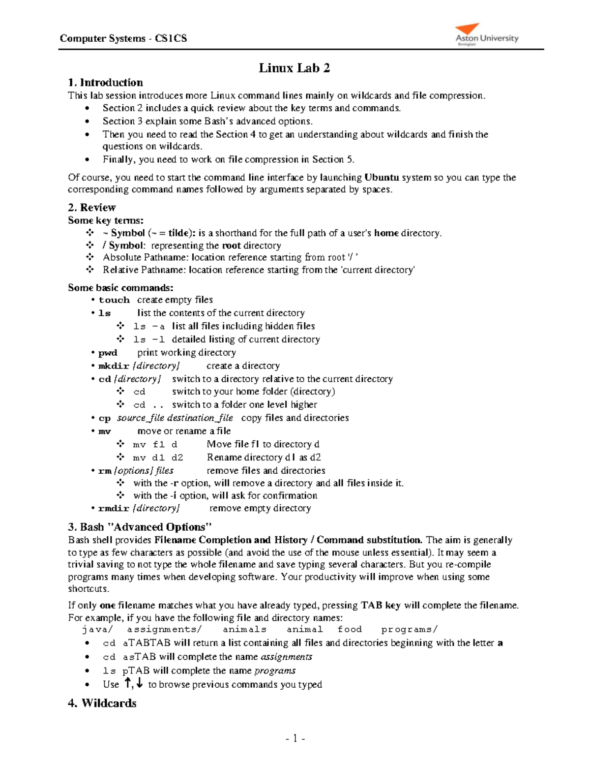 Linux 2 questions - Computer Systems - CS1CS - 1 - Computer Systems ...