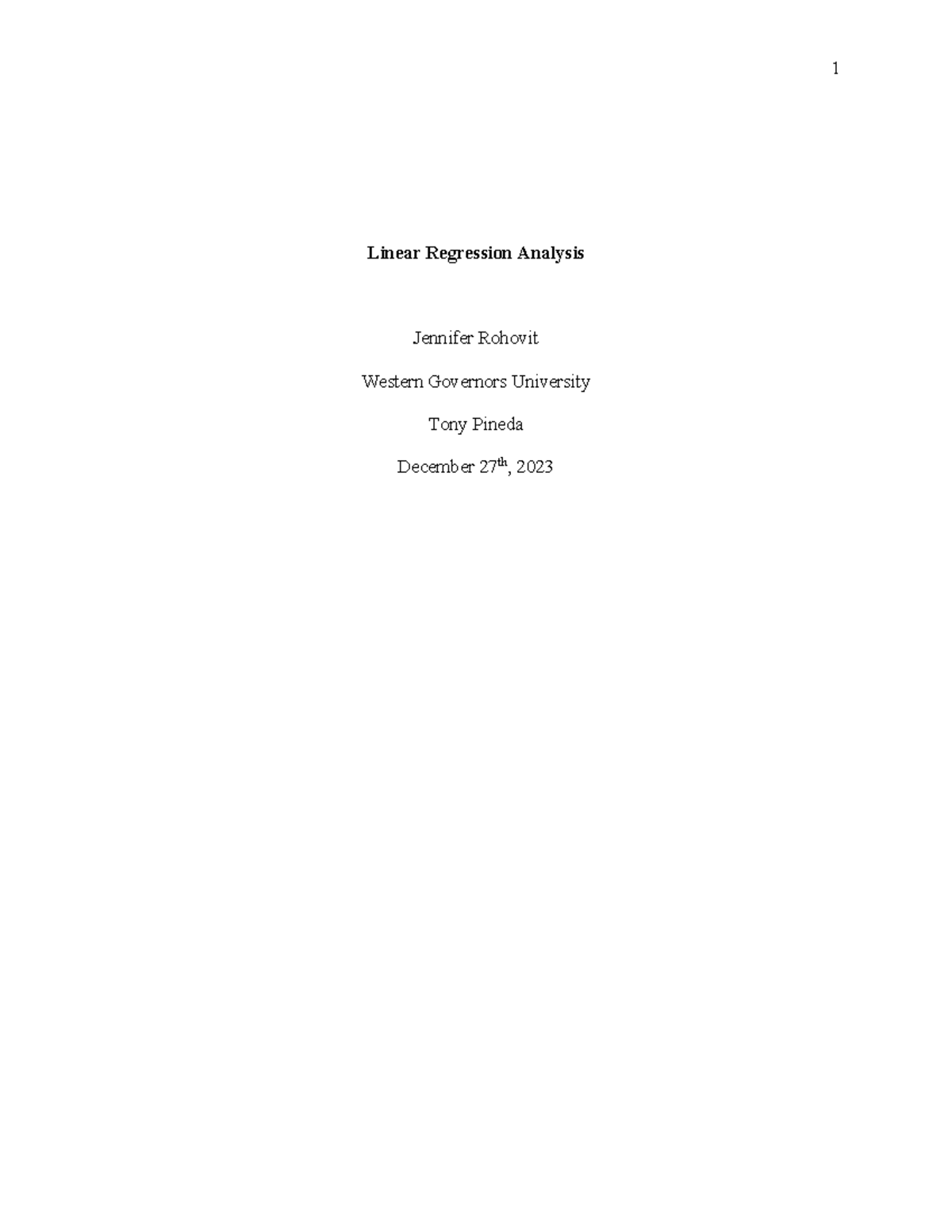 Task 1 Linear Regression Analysis Linear Regression Analysis