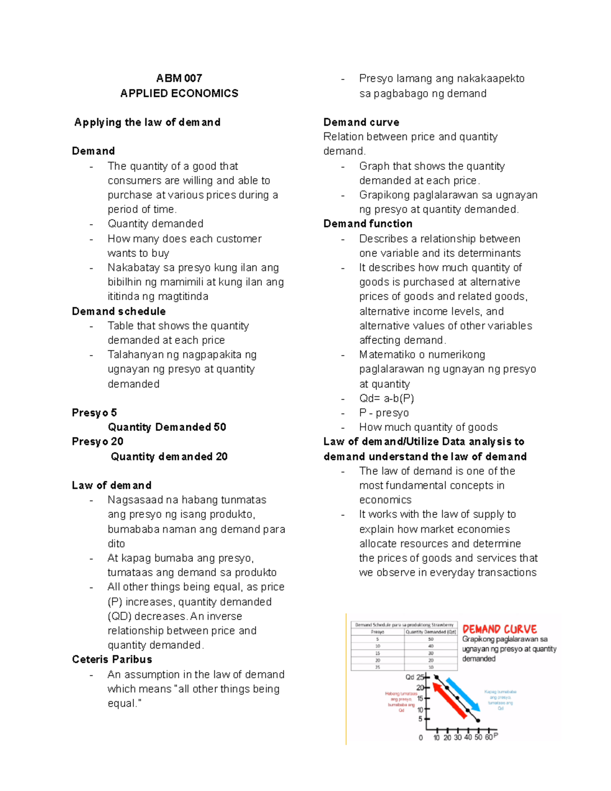 ABM 007 Reviewer January - ABM 007 APPLIED ECONOMICS Applying the law ...