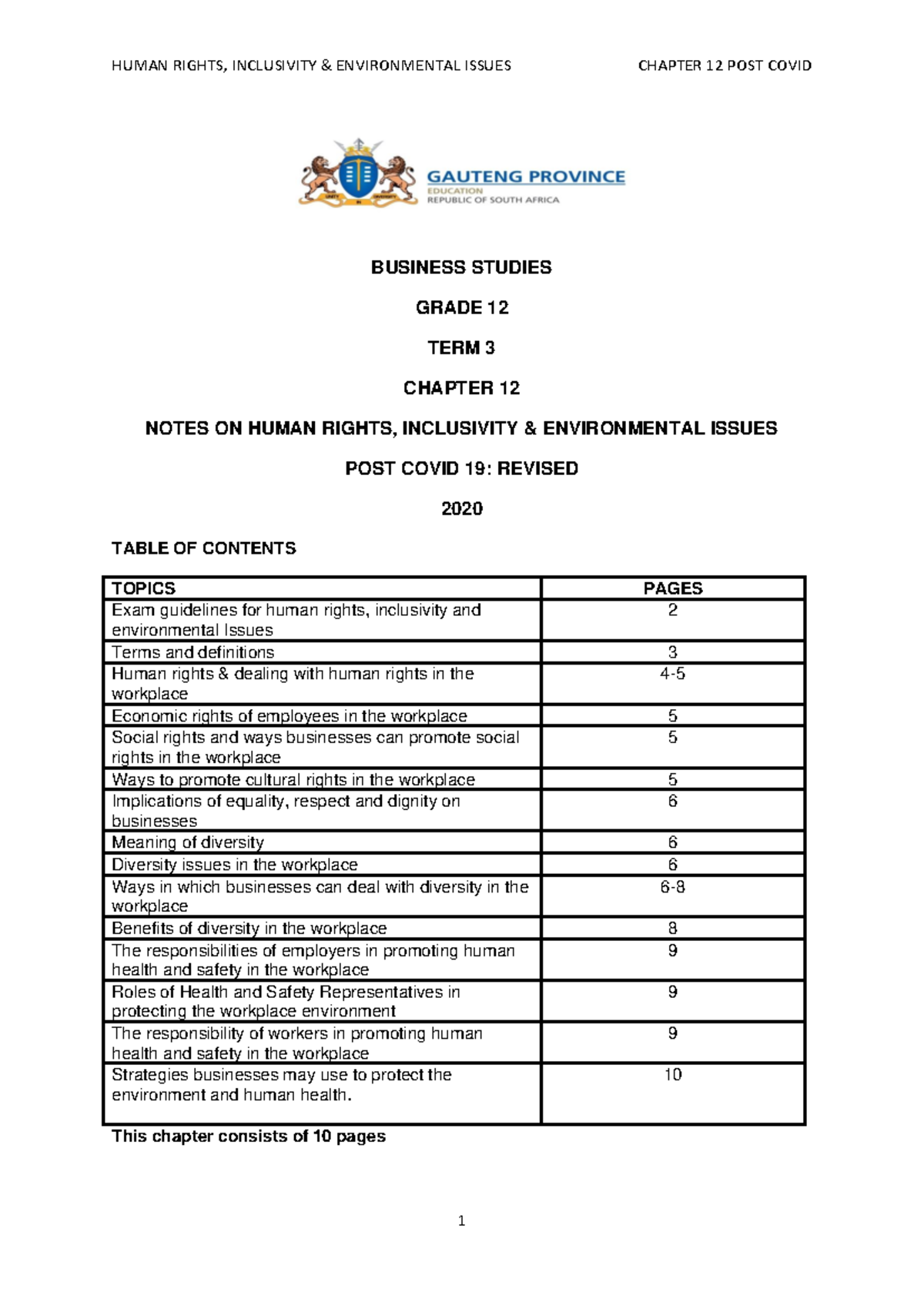 - Chapter 12 Grade 12 Notes ON Human Rights, Inclu & Enviro - BUSINESS ...