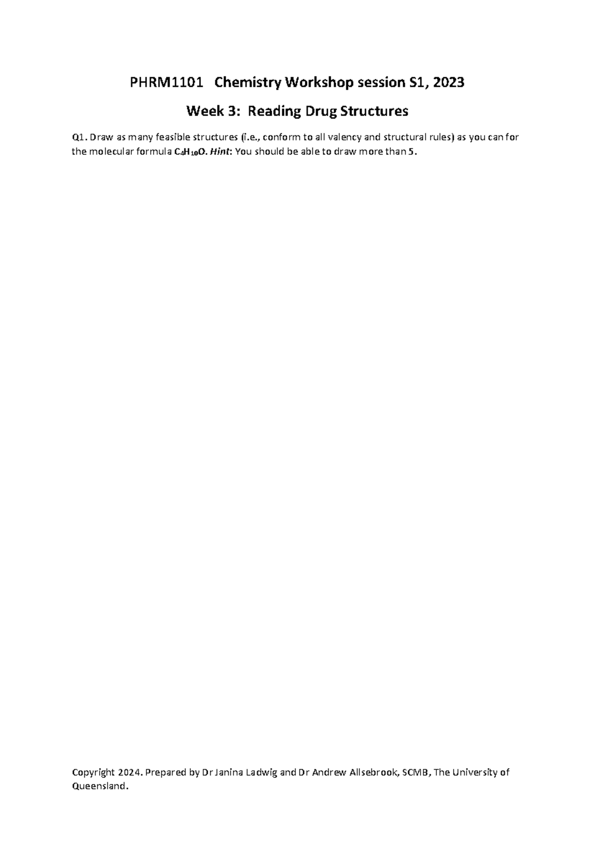 W3 worksheet chem structure - Copyright 2024. Prepared by Dr Janina ...