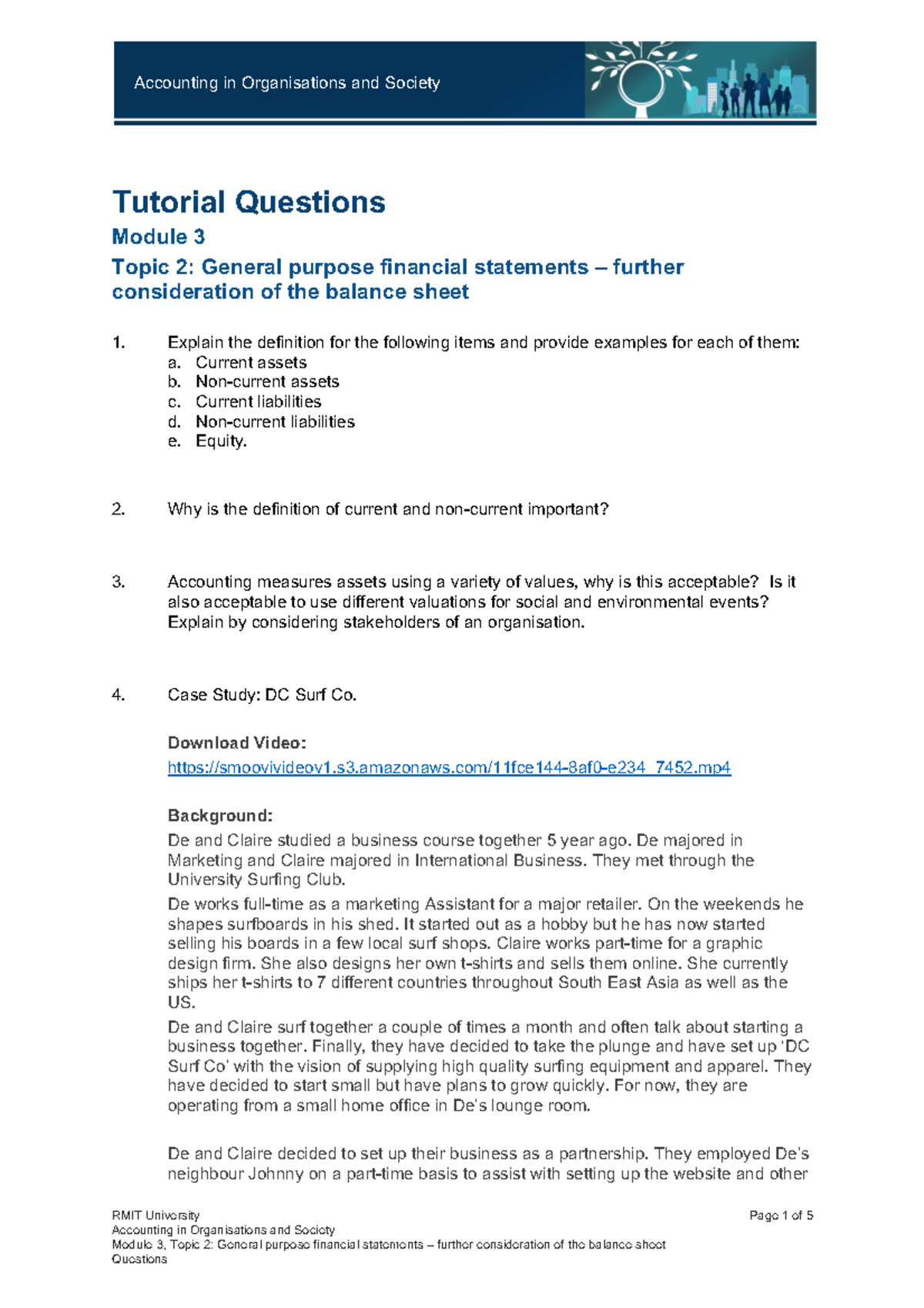 Tutorial Questions - financial statement - RMIT University Page 1 of 5 ...