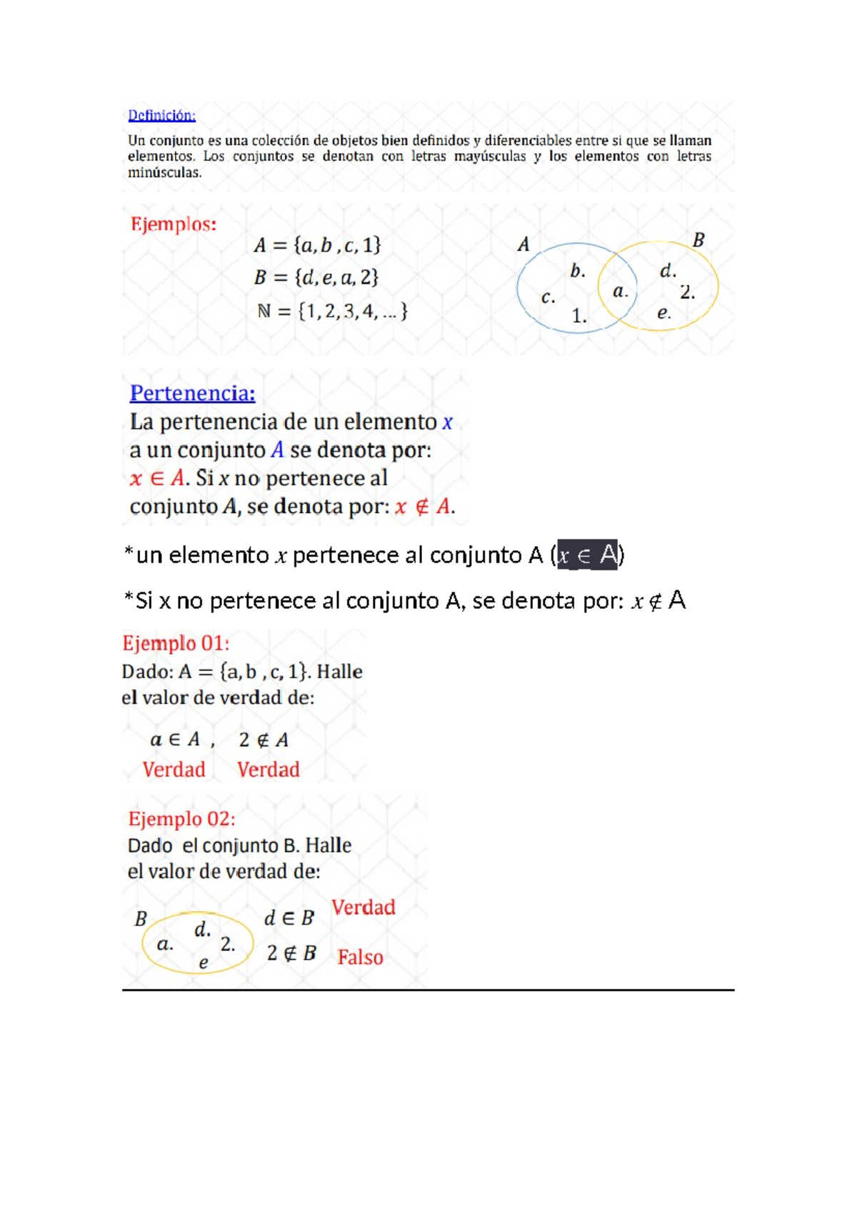 Repaso de conjuntoa - Matemática Discreta - *un elemento 𝑥 pertenece al ...