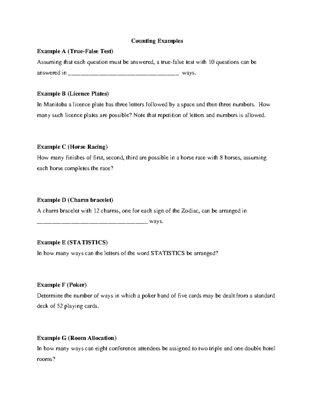 Counting Examples - course material - Counting Examples Example A (True ...