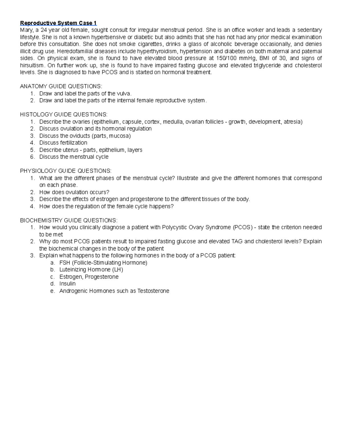 Case Study- Anatomy, Physiology and Histology of Female Reproductive ...