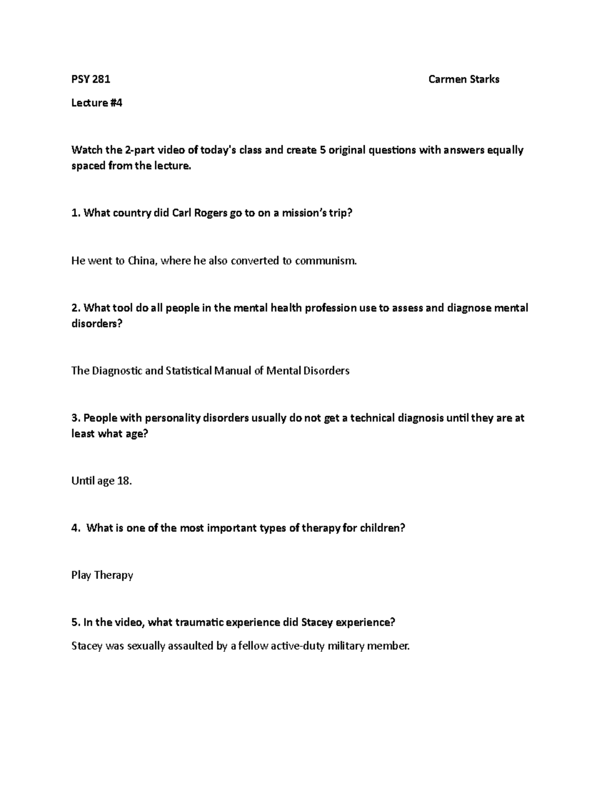 L4 Lecture 4 Assignment Psy 281 Carmen Starks Lecture Watch The 2 Part Video Of Todays 