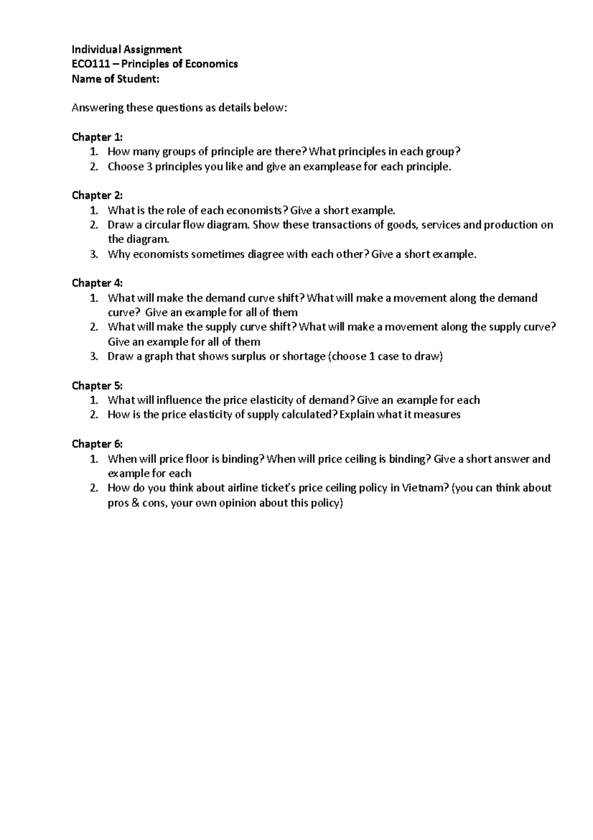 Invidual assigment ECO111 - Individual Assignment ECO111 – Principles ...