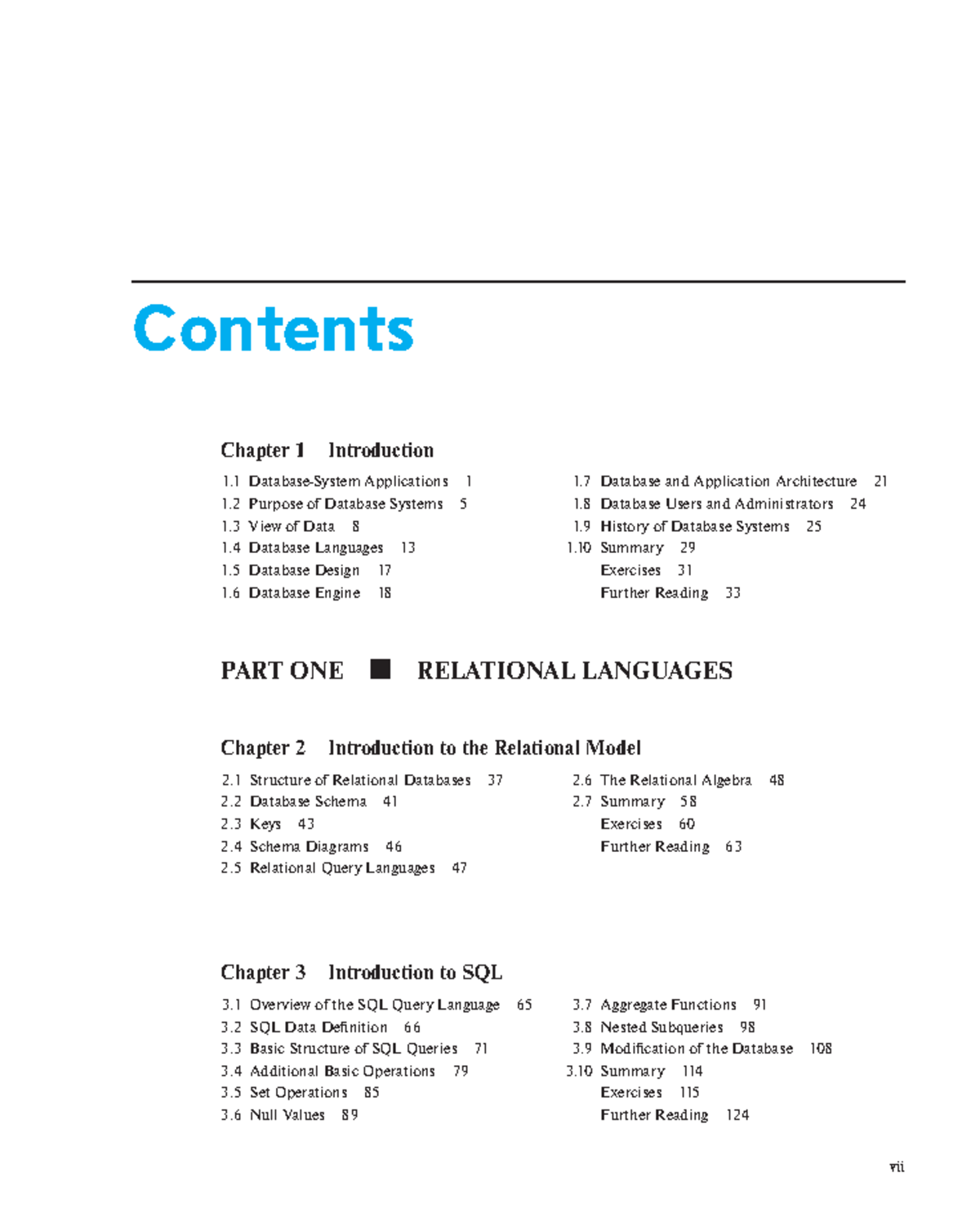 Toc - dfsdf - Contents PART ONE RELATIONAL LANGUAGES viii Contents Chapter 5 Advanced SQL PART ...