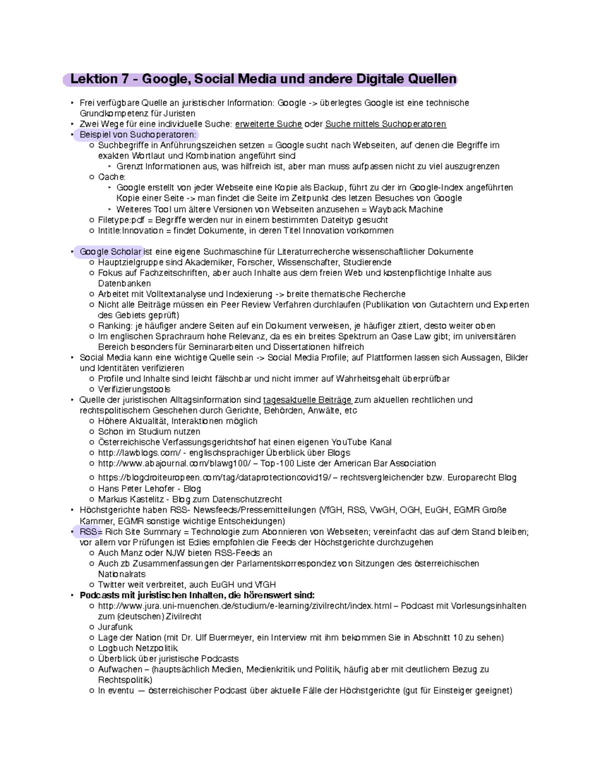 Juristische Recherche Abschnitt 7-10 - Lektion 7 - Google, Social Media ... Juristische Recherche Abschnitt 7-10 - Lektion 7 - Google, Social Media ...