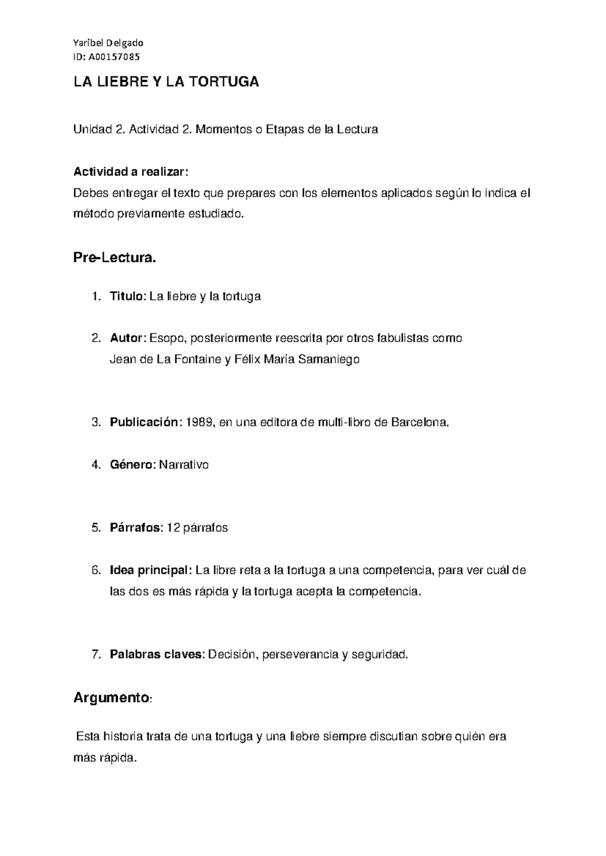 La liebre y la tortuga yaribel - Yaribel Delgado ID: A LA LIEBRE Y LA ...