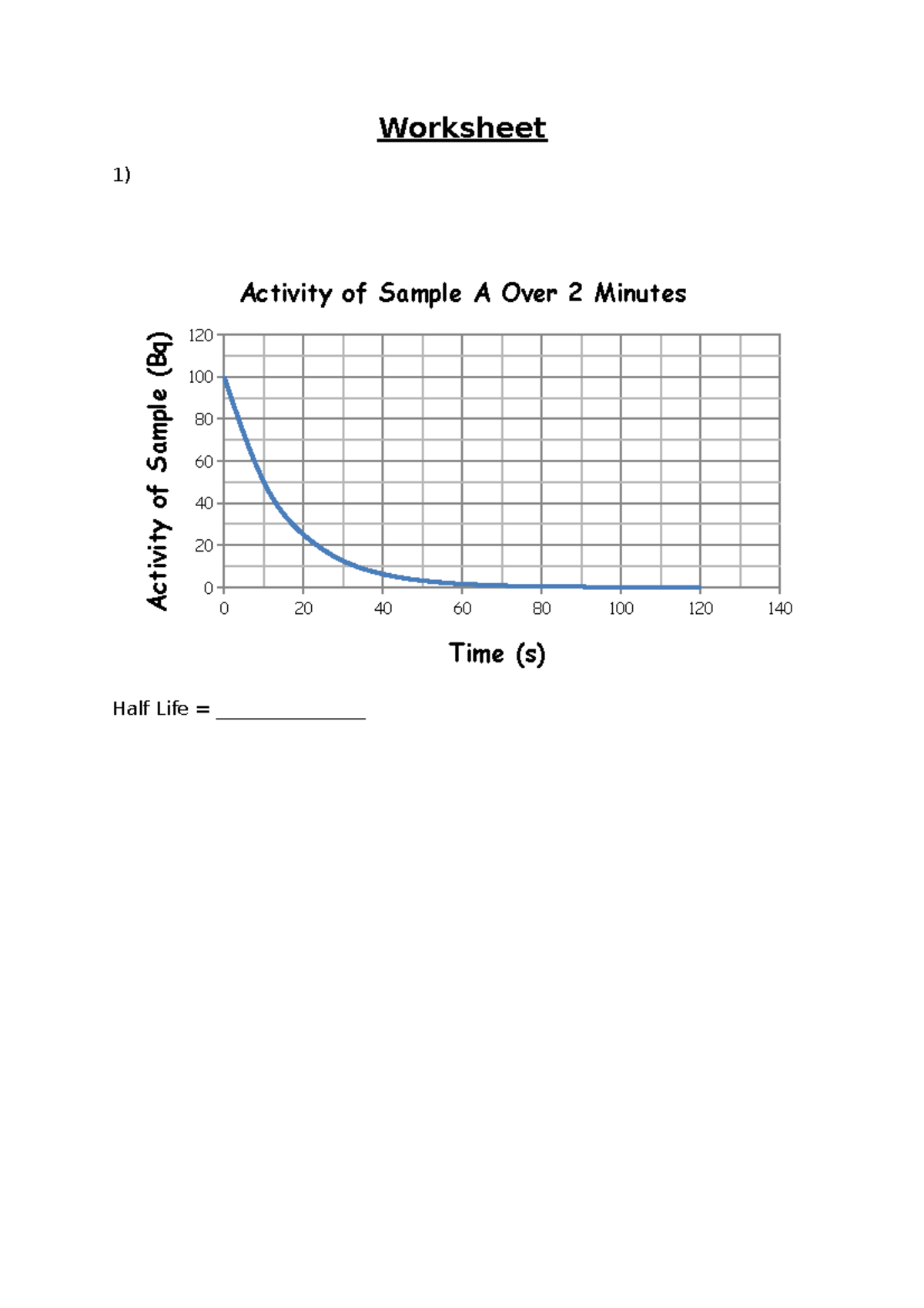 2- Half-Life Worksheet - Worksheet 1) 0 20 40 60 80 100 120 140 0 20 40 ...