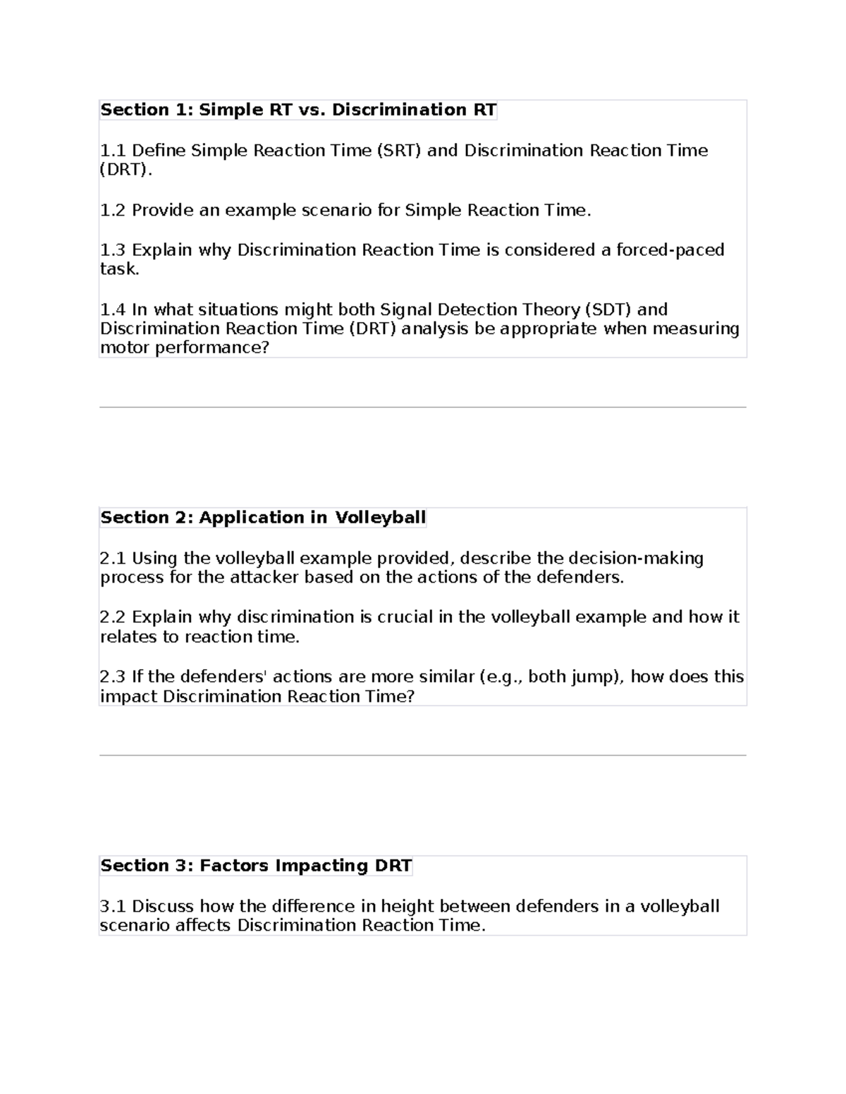 Lecture 4 - Section 1: Simple RT vs. Discrimination RT 1 Define Simple ...