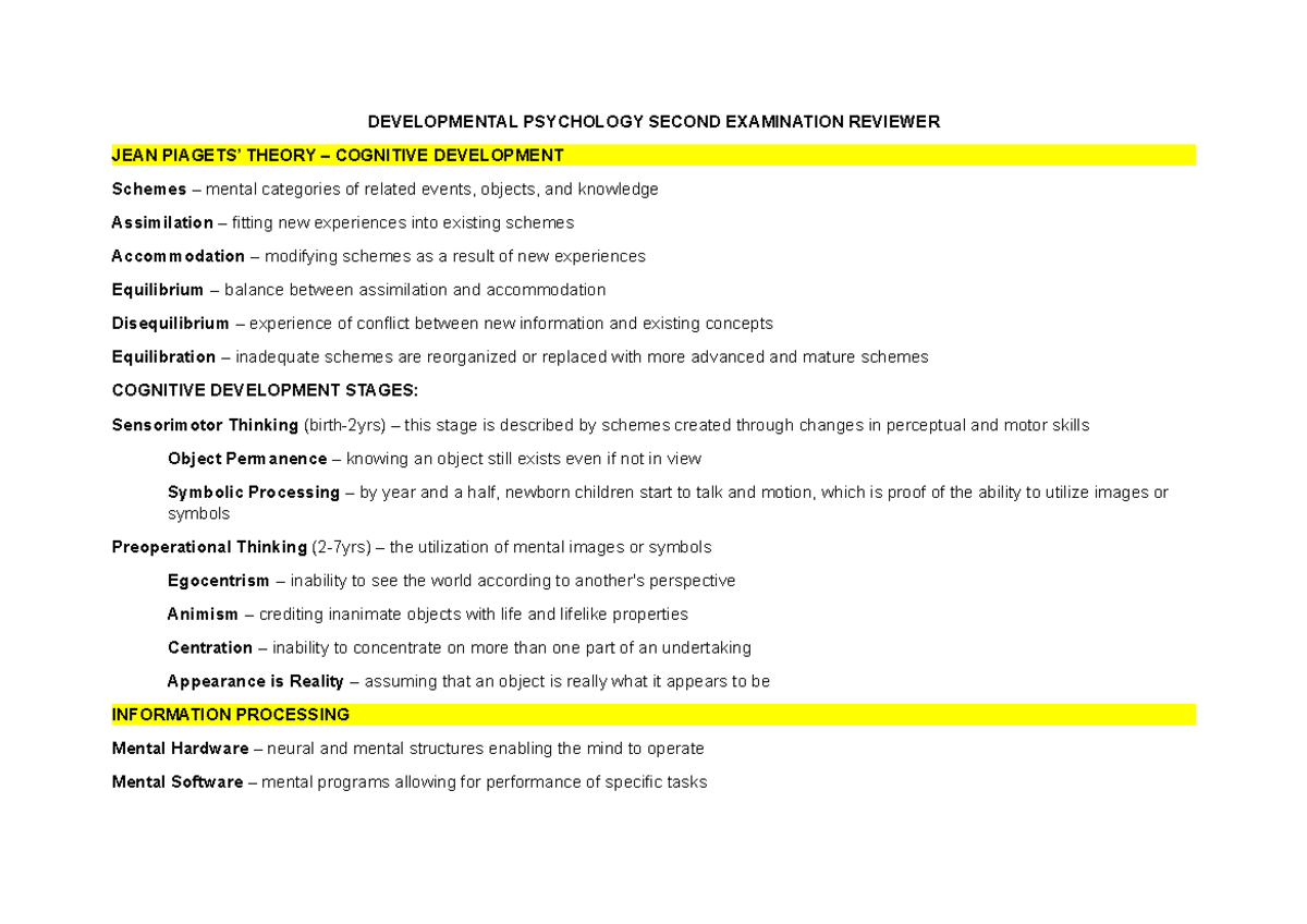 2ND Devpsy - Introduction notes for developmental psychology - chapter ...