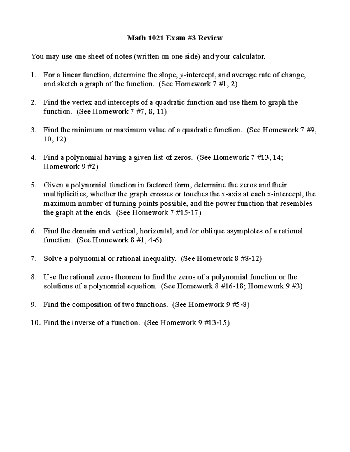 Math 1021 Exam 3 review - Jeffrey Fletcher - Math 1021 Exam #3 Review ...